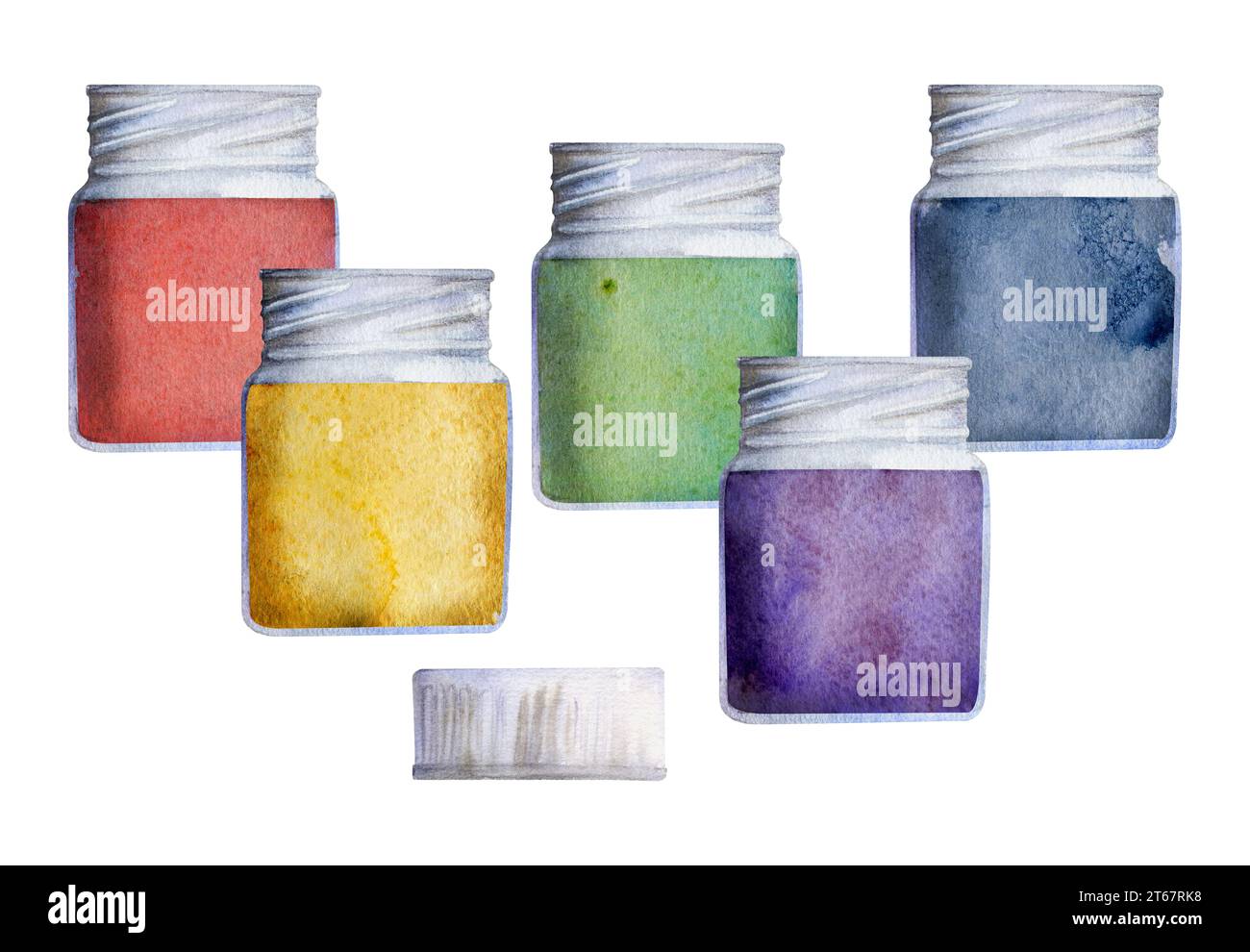 Watercolor hand drawn illustration, kids children painting materials ...