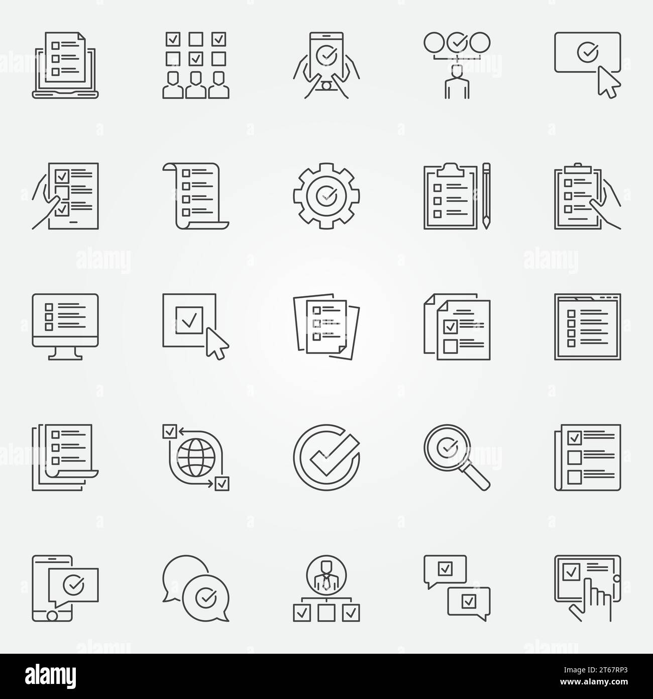 Survey icons set. Vector checklist, to do list and online survey ...