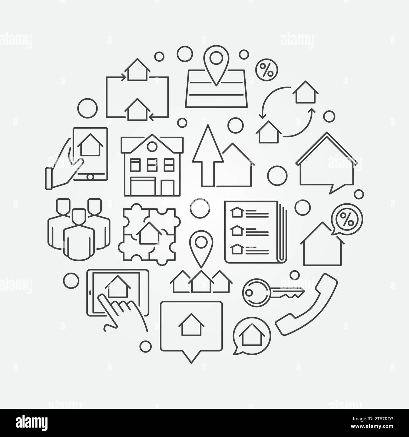Real estate business concept illustration - vector round outline ...