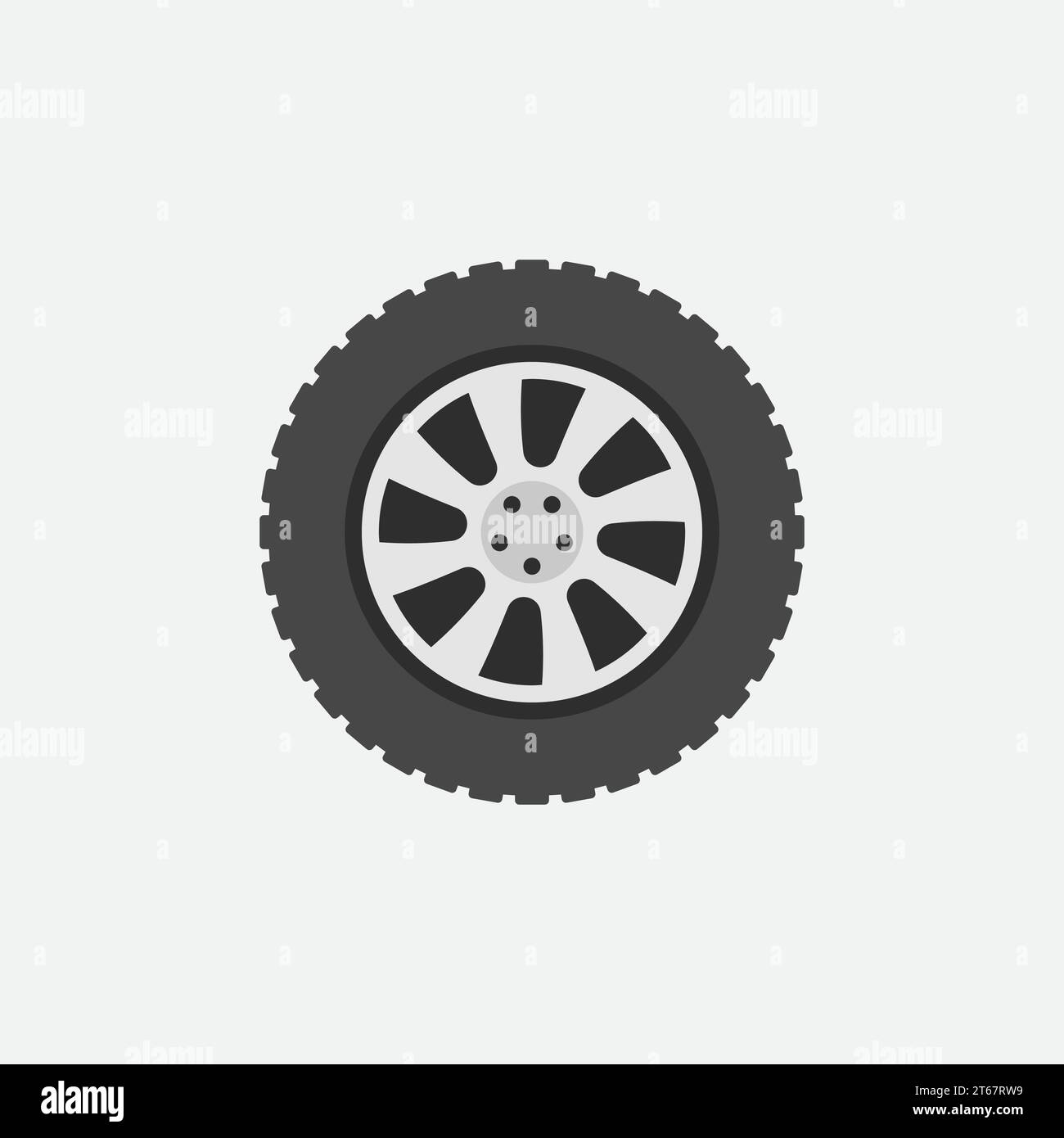 Flat car wheel with tire vector icon or logo element on gray background ...