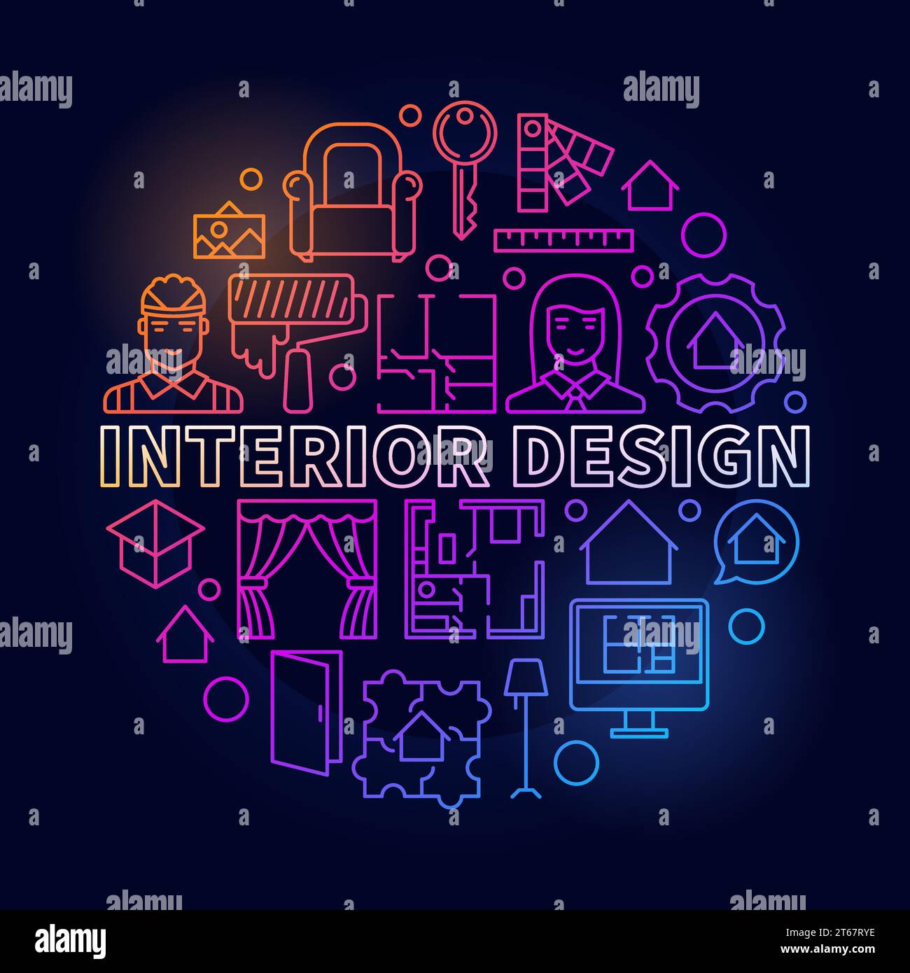 Colorful interior design illustration - vector concept architecture ...