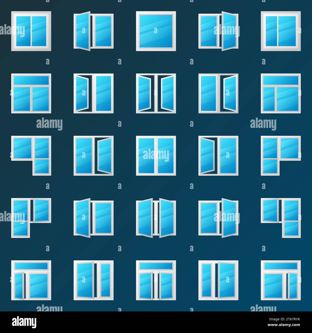 Colorful window icons set - vector plastic windows signs collection or ...