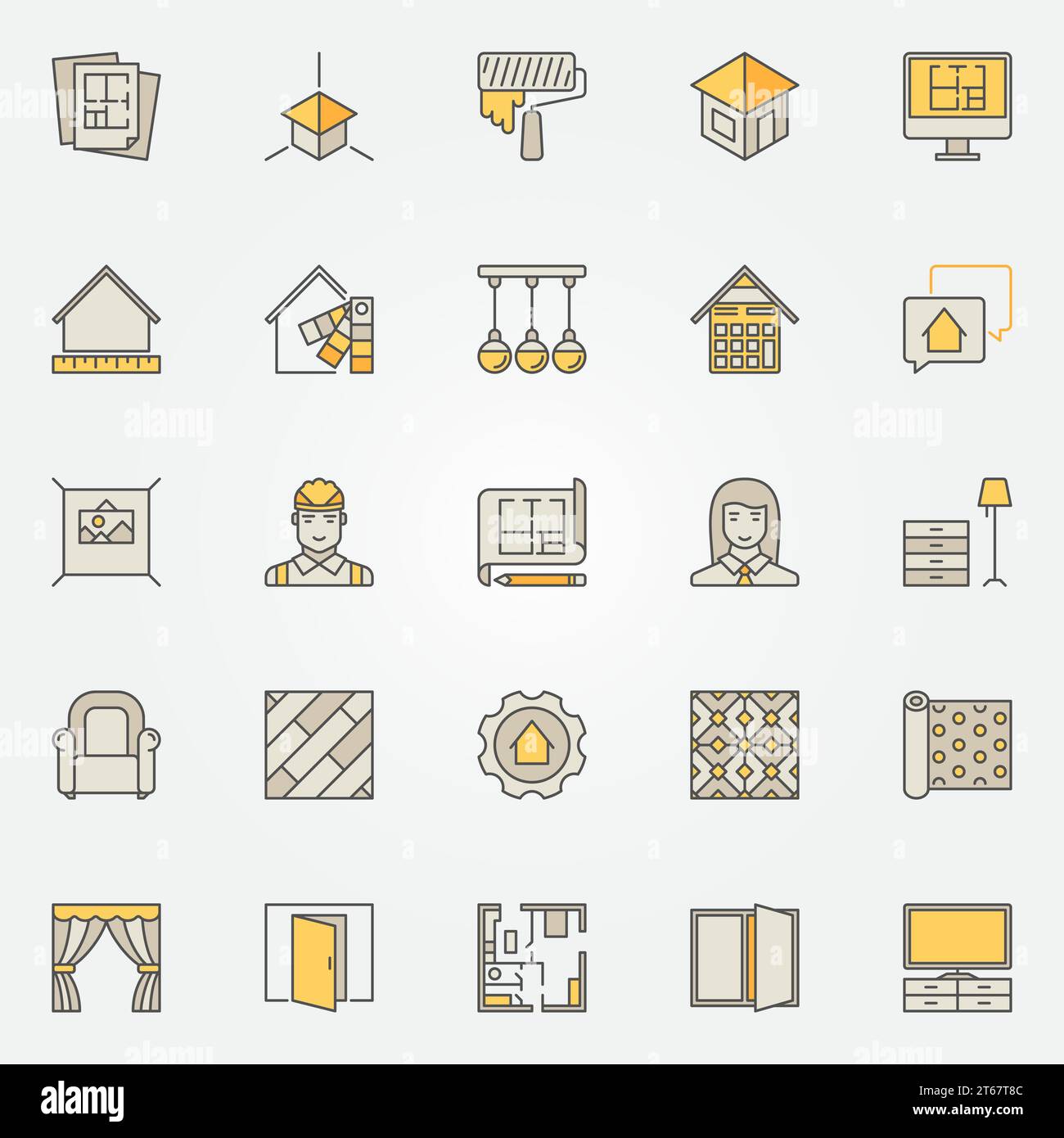Home interior design colorful icons. Vector set of creative signs for ...