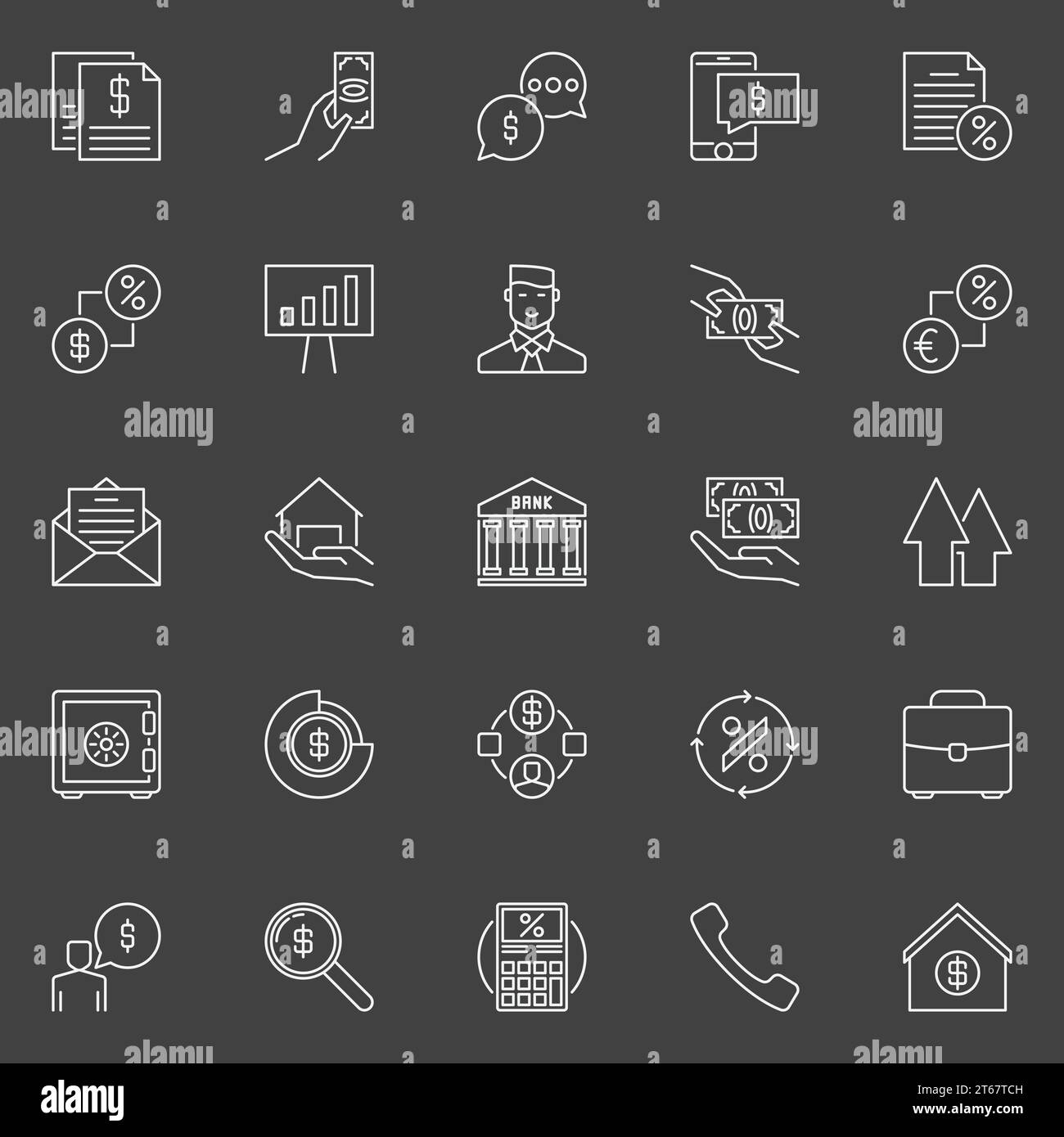 Financial and loan icons - vector collection of outline banking and ...