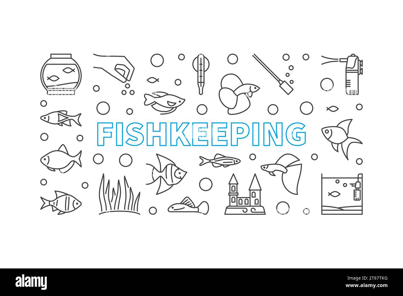 Fishkeeping vector concept horizontal illustration or banner made of ...