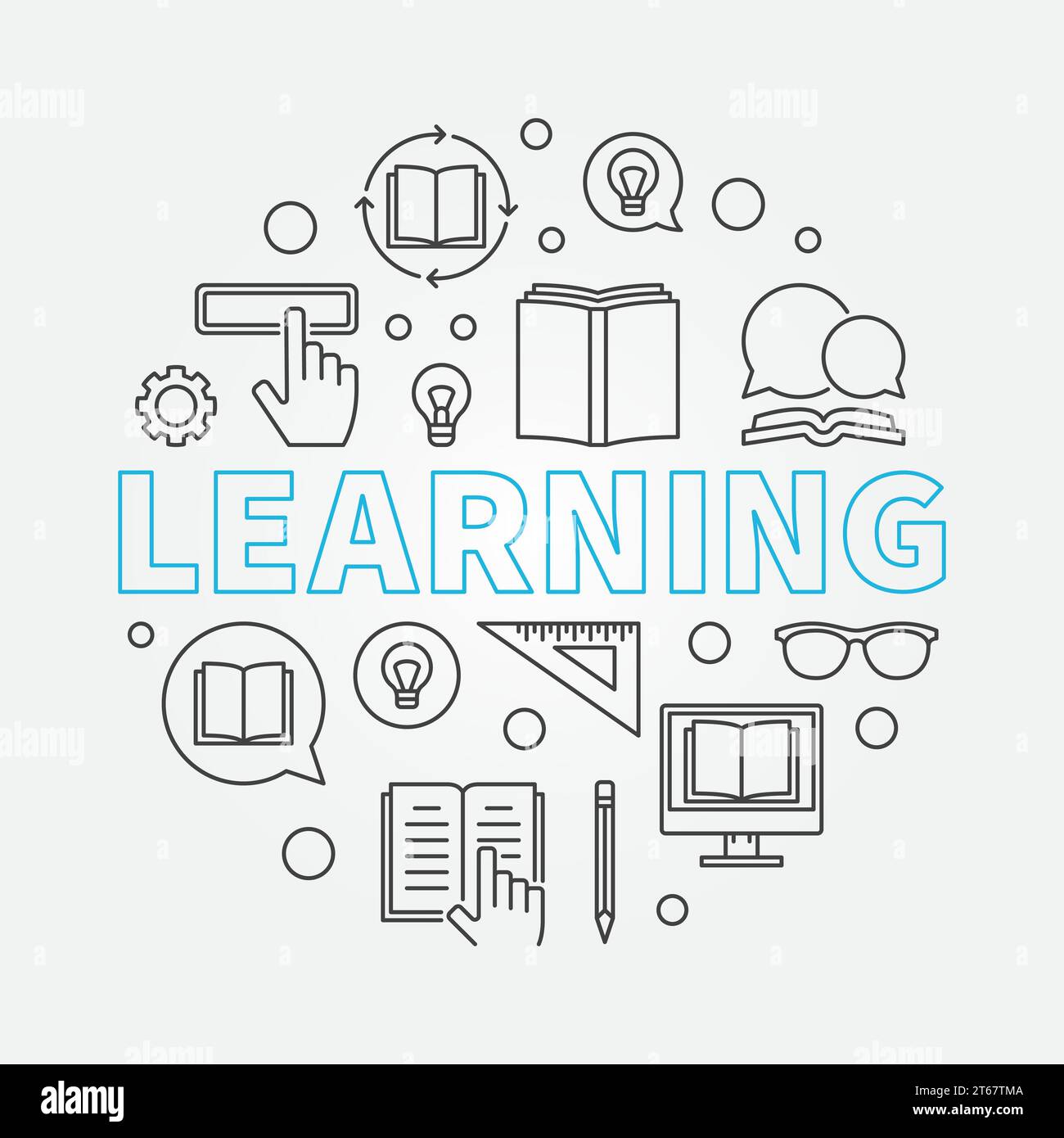 Learning vector round concept education illustration in thin line style ...