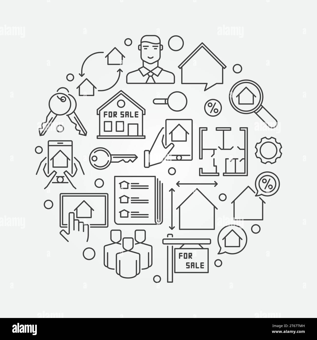 Houses and property for sale illustration. Vector round real estate ...