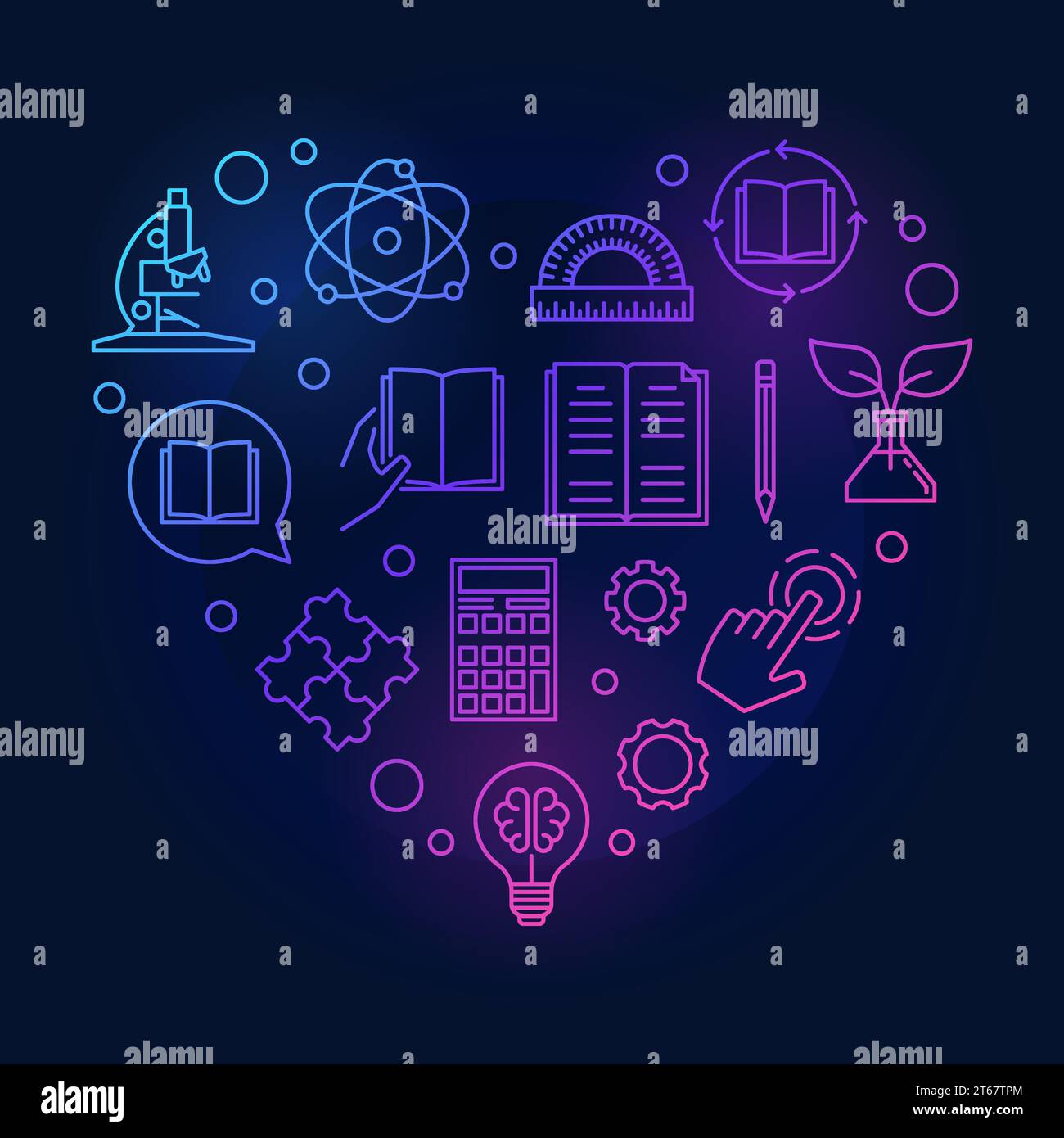 Education heart vector bright illustration in thin line style on dark ...
