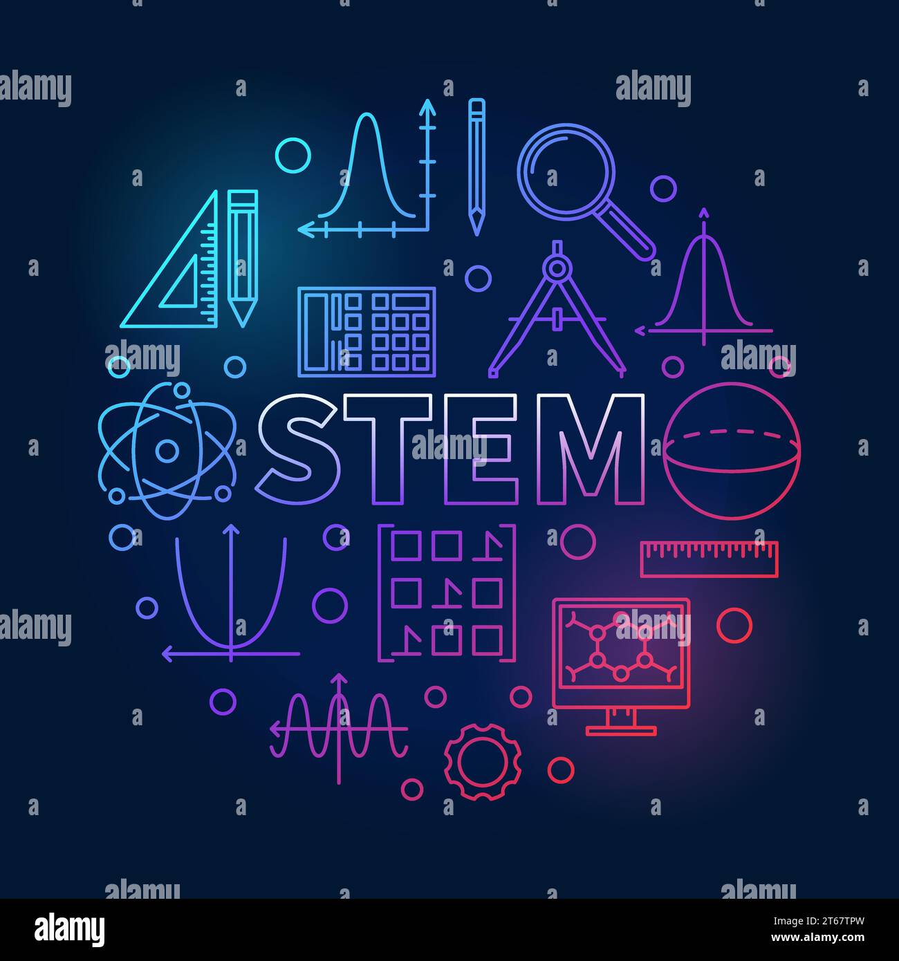 STEM round creative colored illustration in outline style. Vector ...