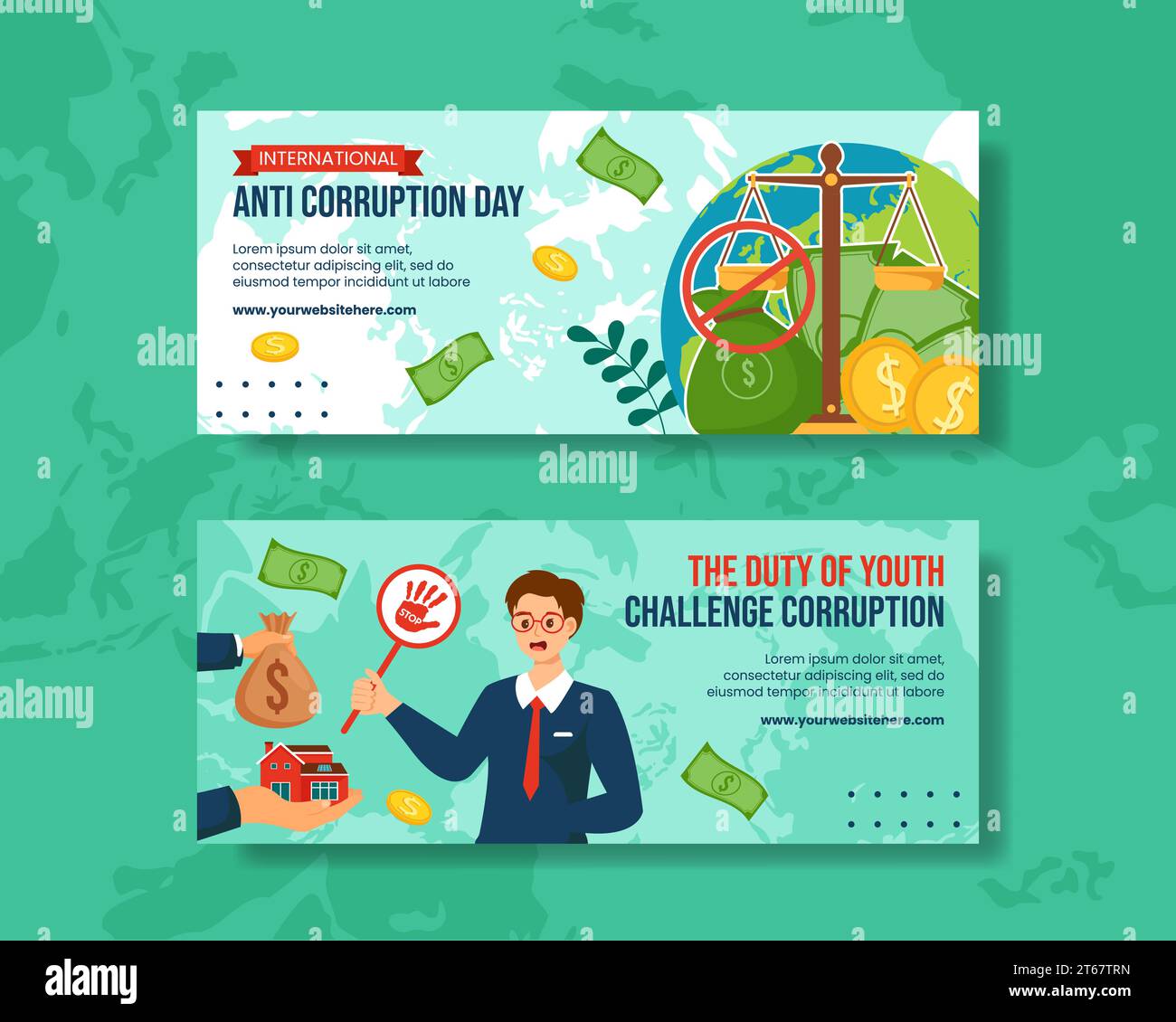 Anti Corruption Day Horizontal Banner Flat Cartoon Hand Drawn Templates ...
