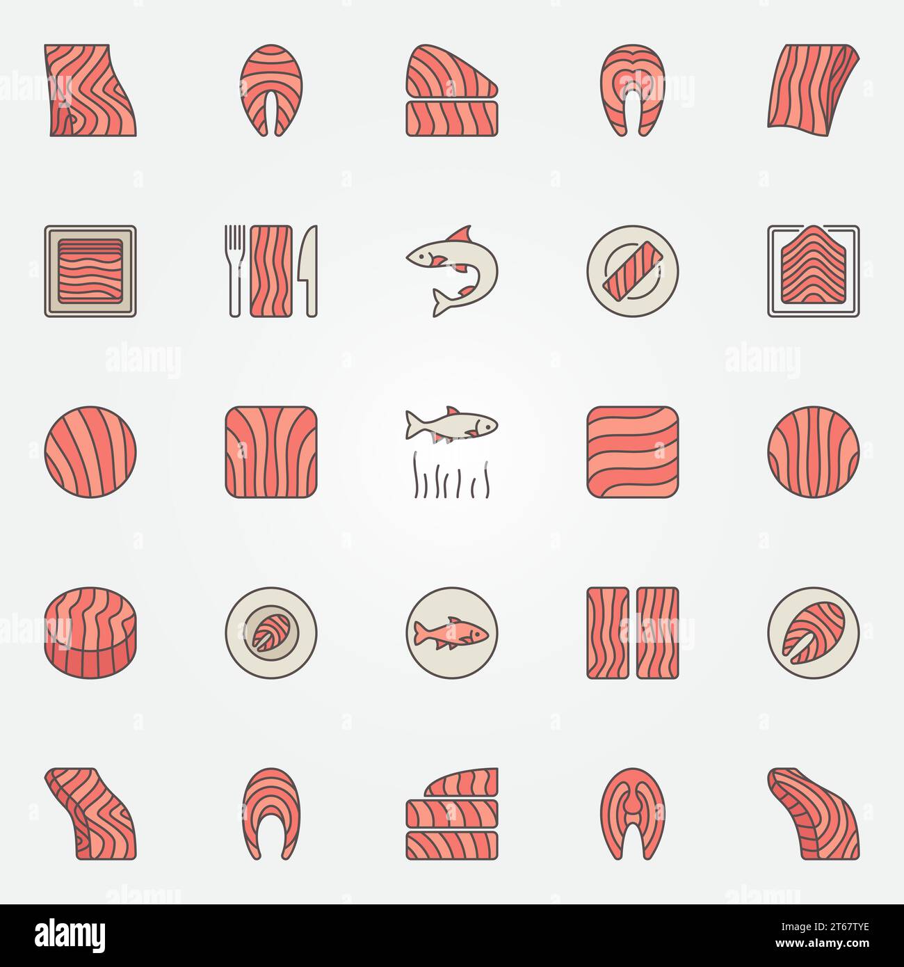 Red fish colorful icons set. Vector creative salmon or trout signs or ...