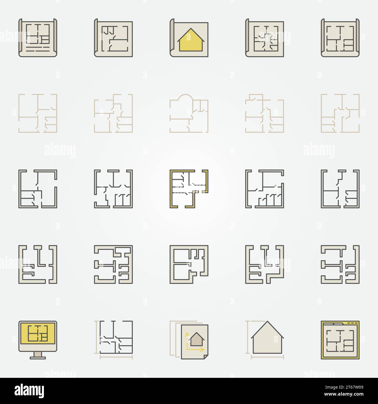 Apartment plan colorful icons. Vector creative floor plan signs or ...