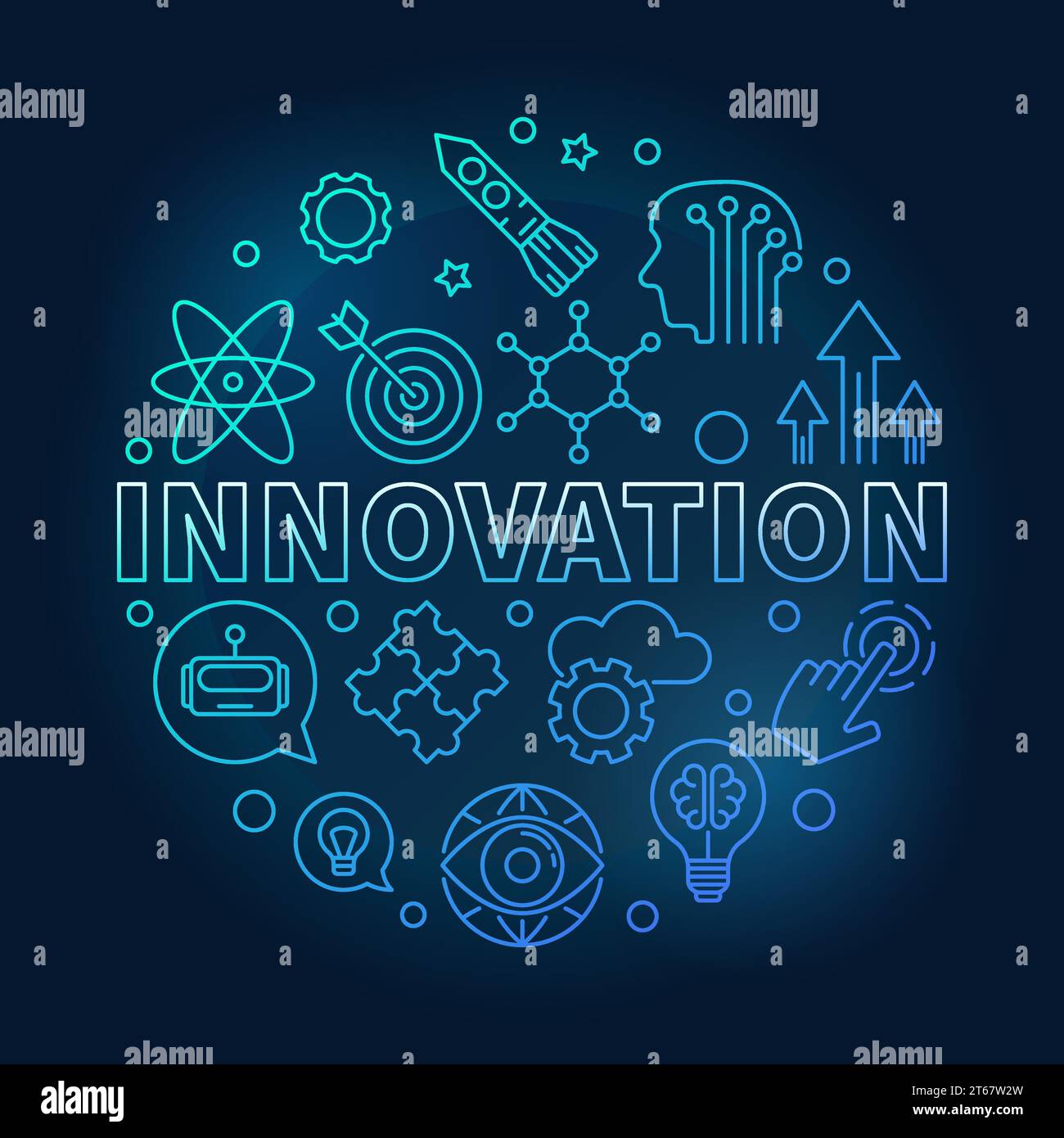 Innovation vector round blue illustration made of innovations icons in ...