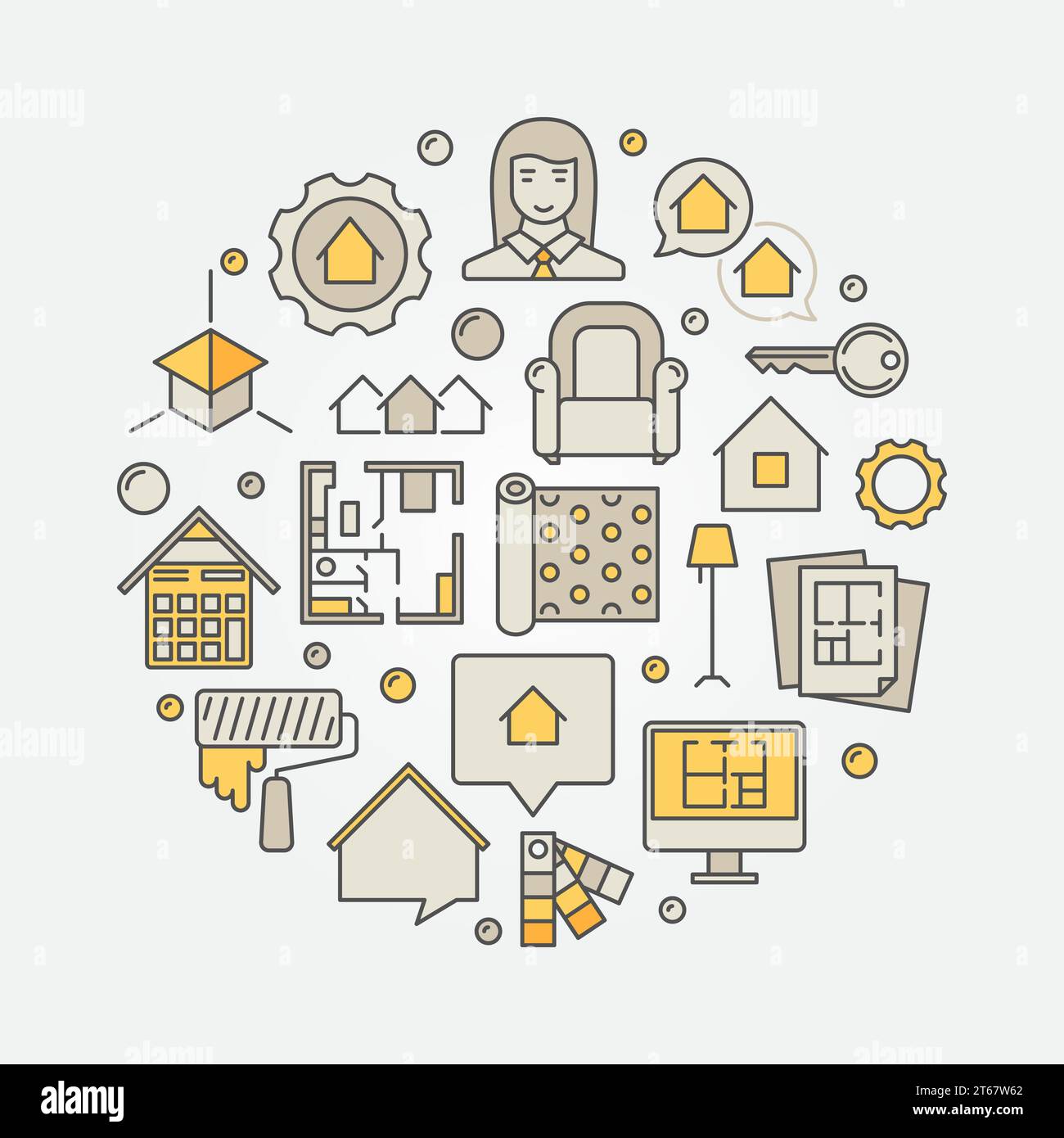 Architecture and interior design illustration. Vector round colorful ...