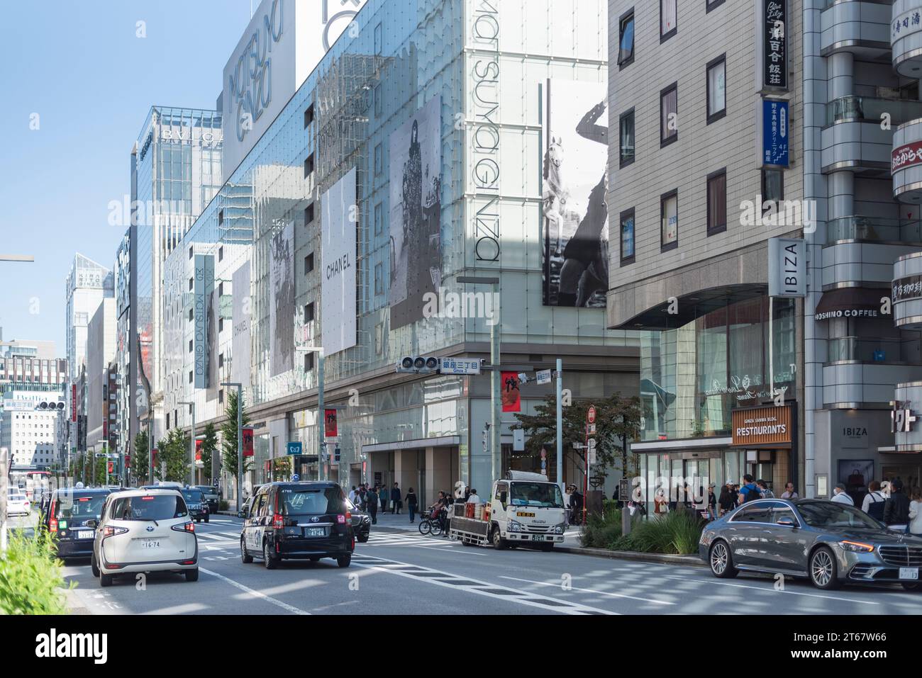 Ginza shopping street scenery background Stock Photo - Alamy