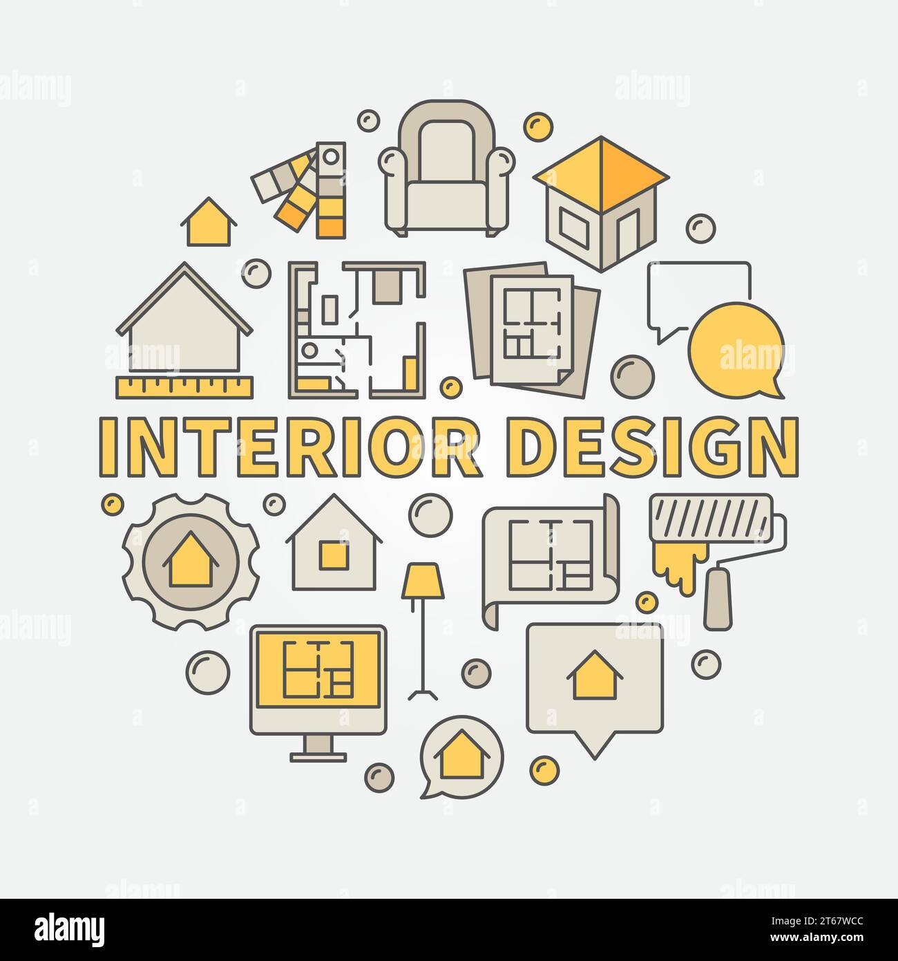 Interior Design colorful illustration. Vector circular architecture ...