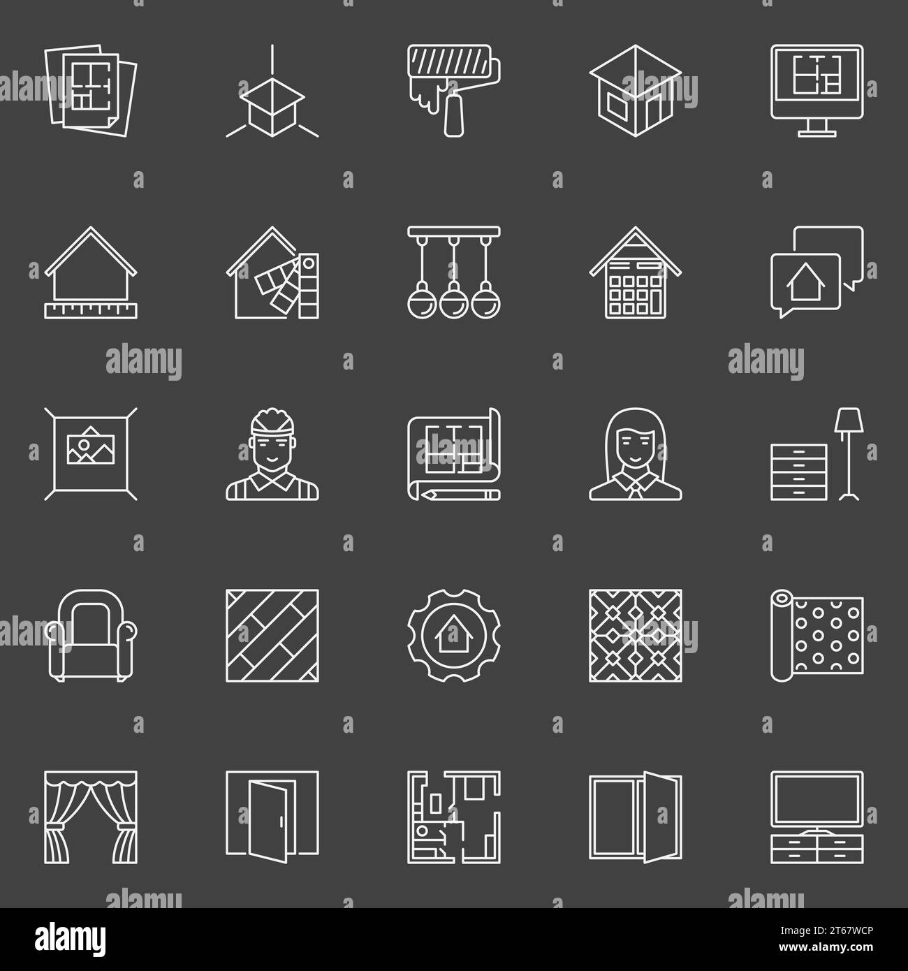 Home Design icons - vector interior design outline symbol or elements ...