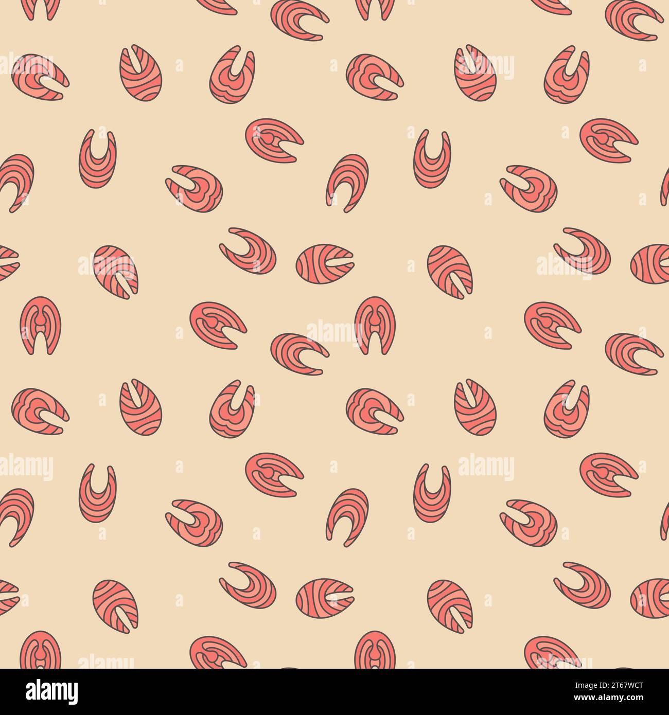 Pieces of salmon slices vector creative pattern or seamless background ...
