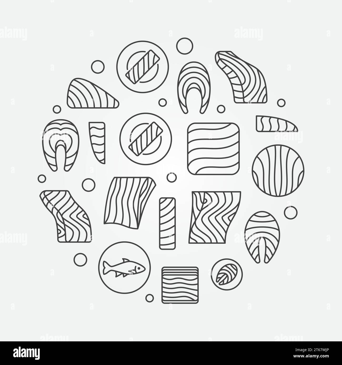 Salmon or trout round illustration. Vector fillet, steak and fish icons ...