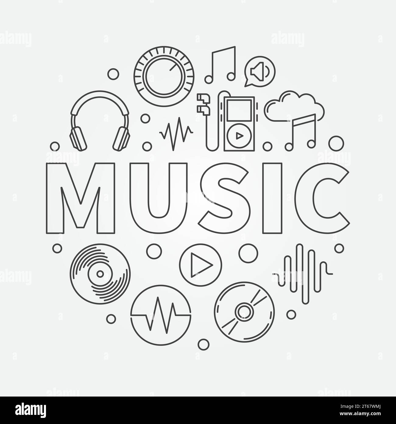 MUSIC modern round vector illustration or symbol in thin line style ...