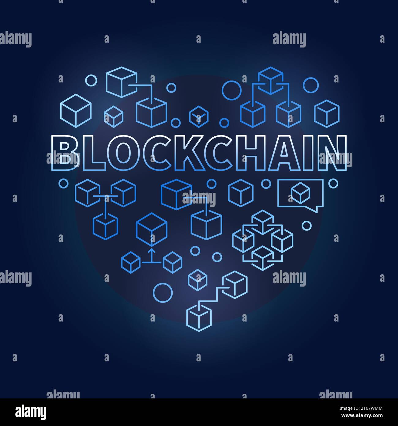 Blockchain technology blue heart. I love Block chain vector creative ...