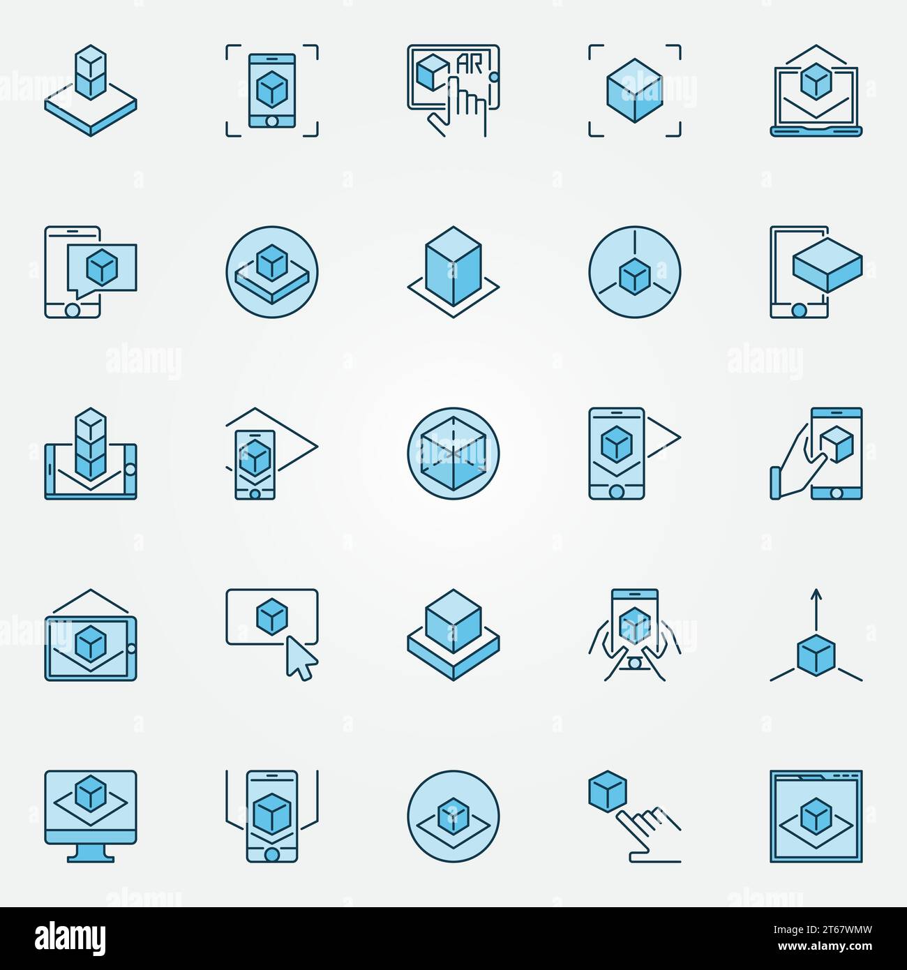Augmented reality blue icons. AR Technology vector creative symbols or ...