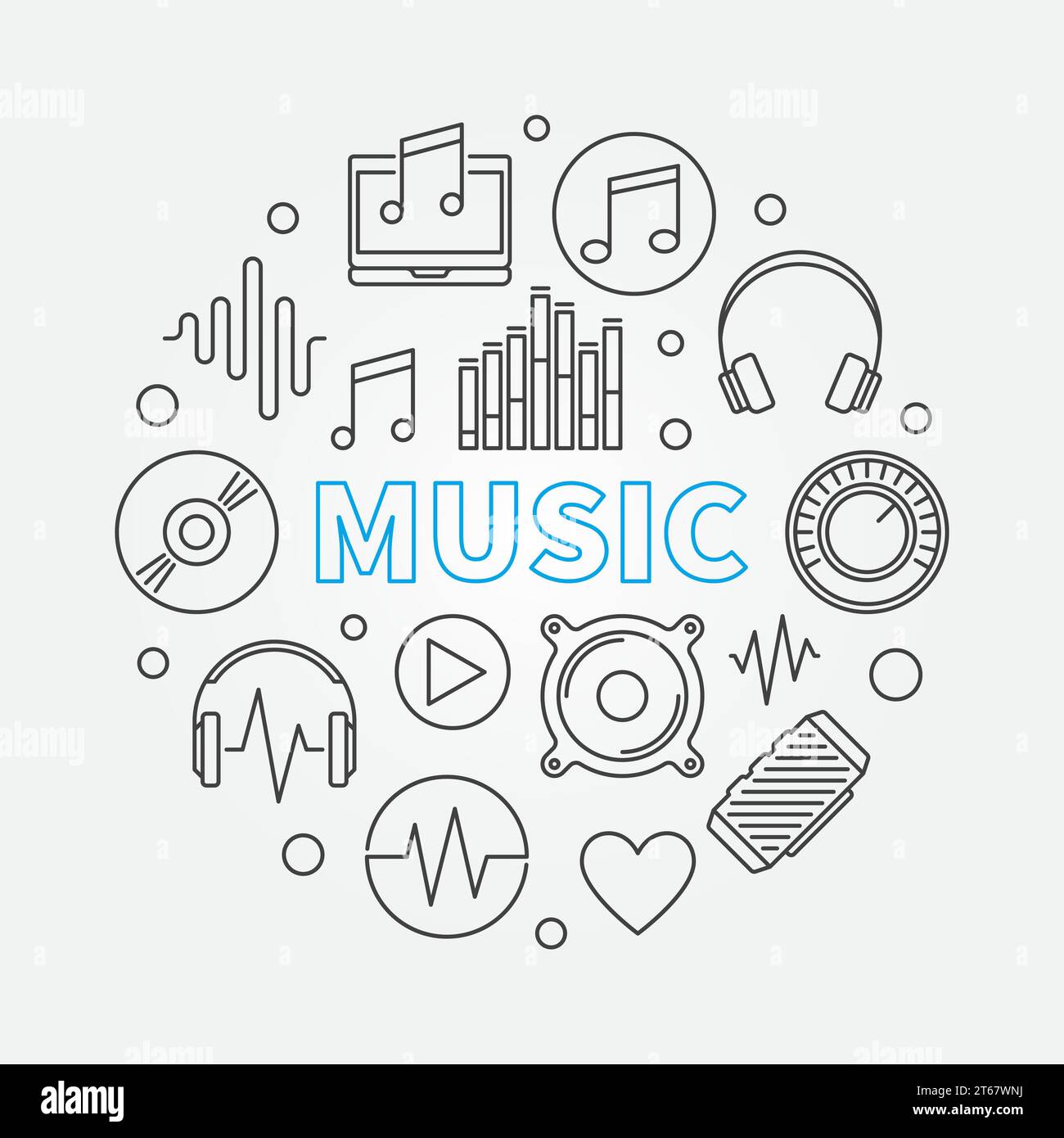 Music vector round illustration made with outline concept icons Stock ...