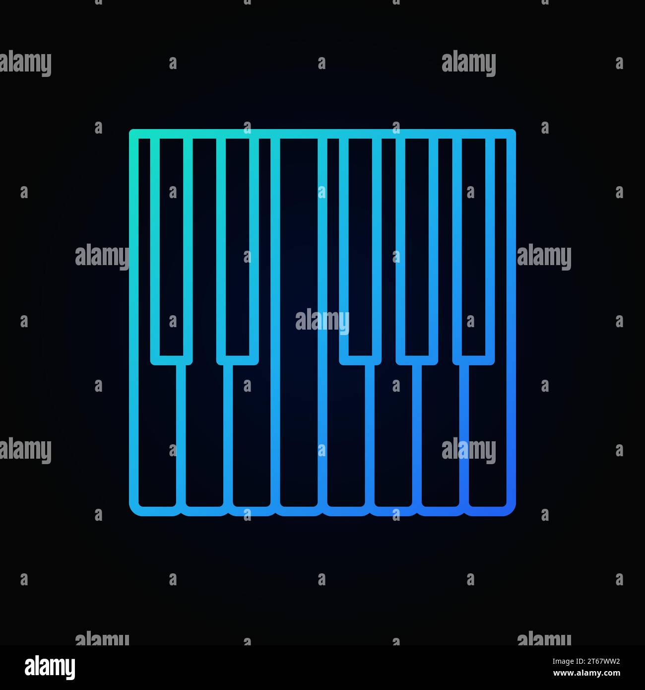 Piano keys outline concept vector blue icon or symbol on dark ...