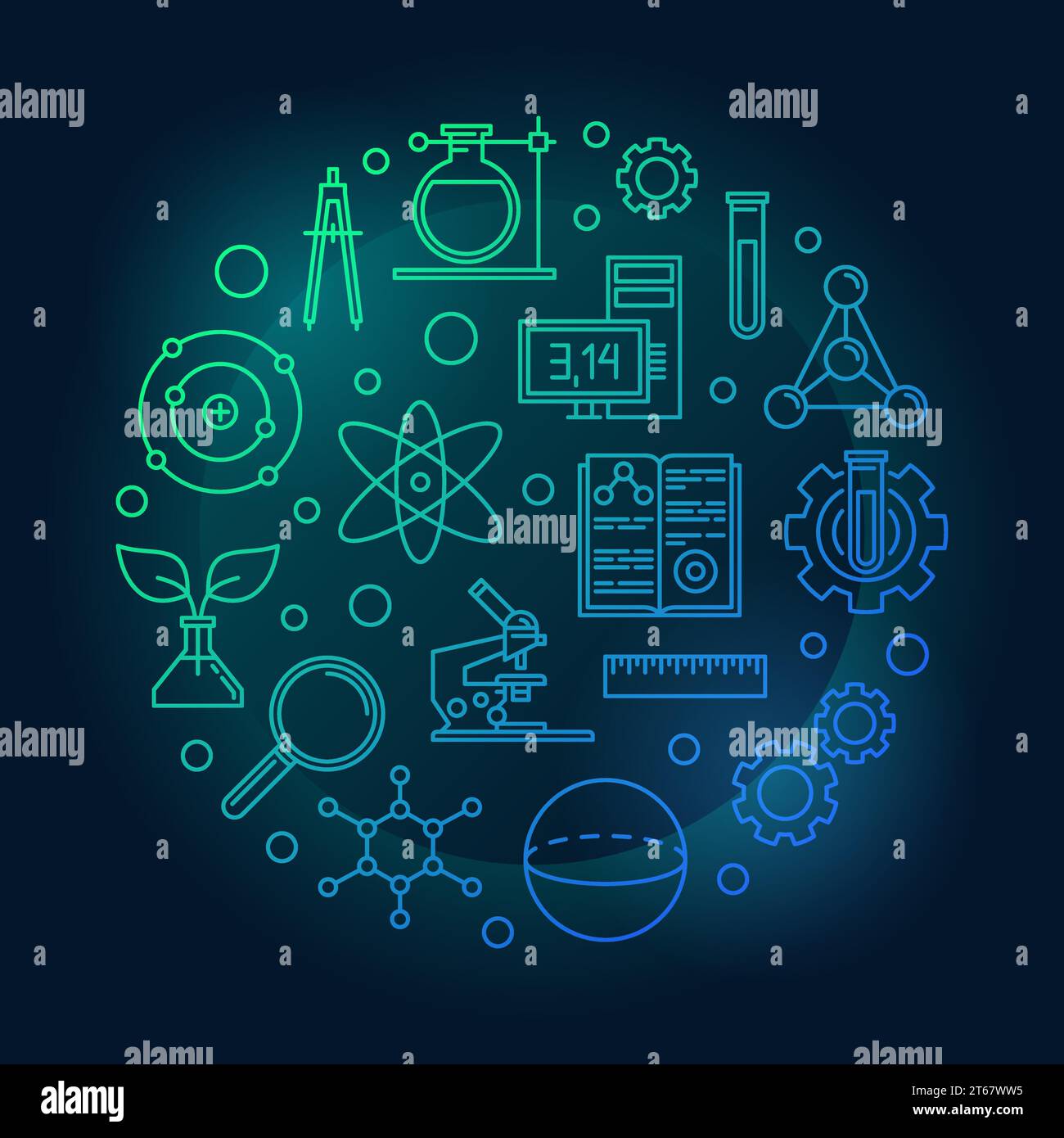 Education and science colored round vector illustration in outline ...