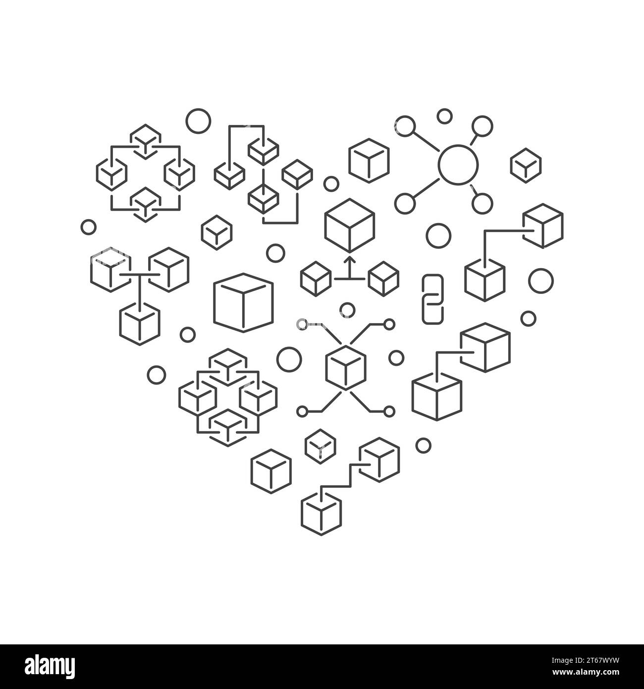 Blockchain concept heart. Modern outline abstract block chain and cube ...