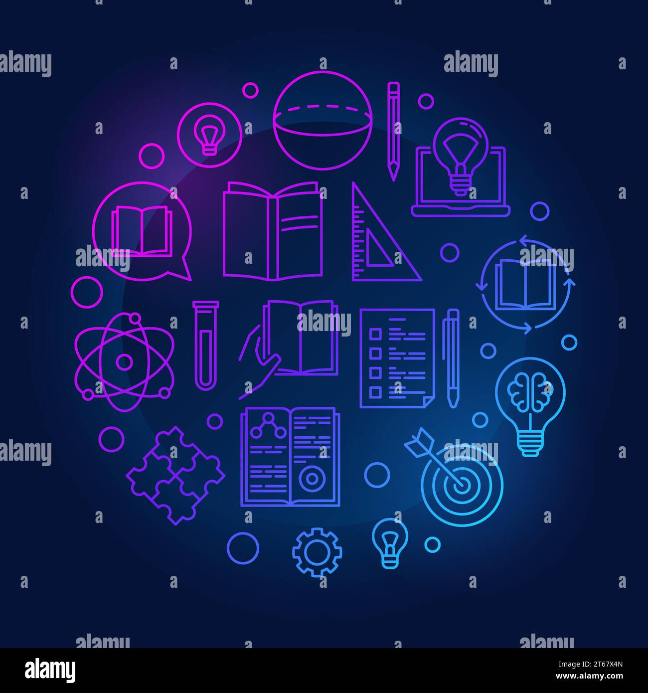 Knowledge vector colored round concept education illustration in thin ...