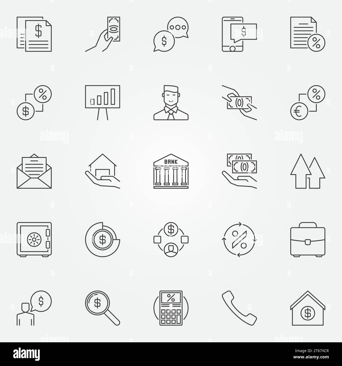 Loan icons set. Vector minimal finance and money concept signs in thin ...