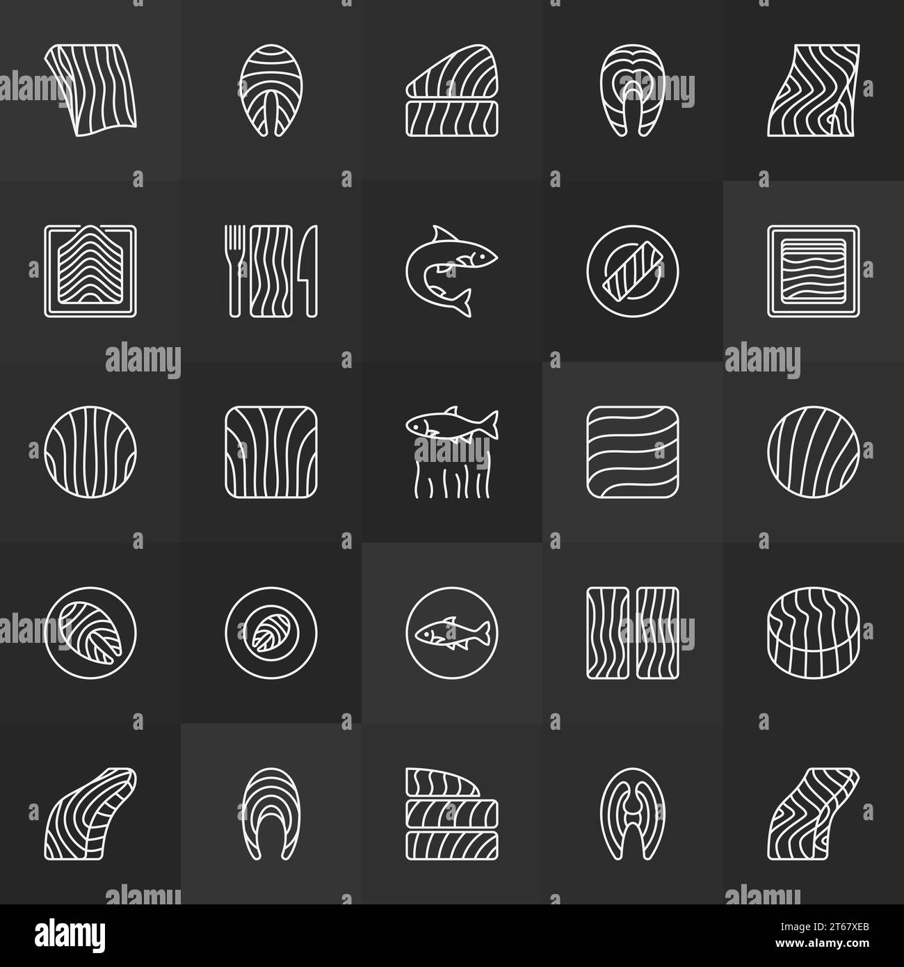 Trout steak and fillet minimal icons - vector salmon red fish concept ...