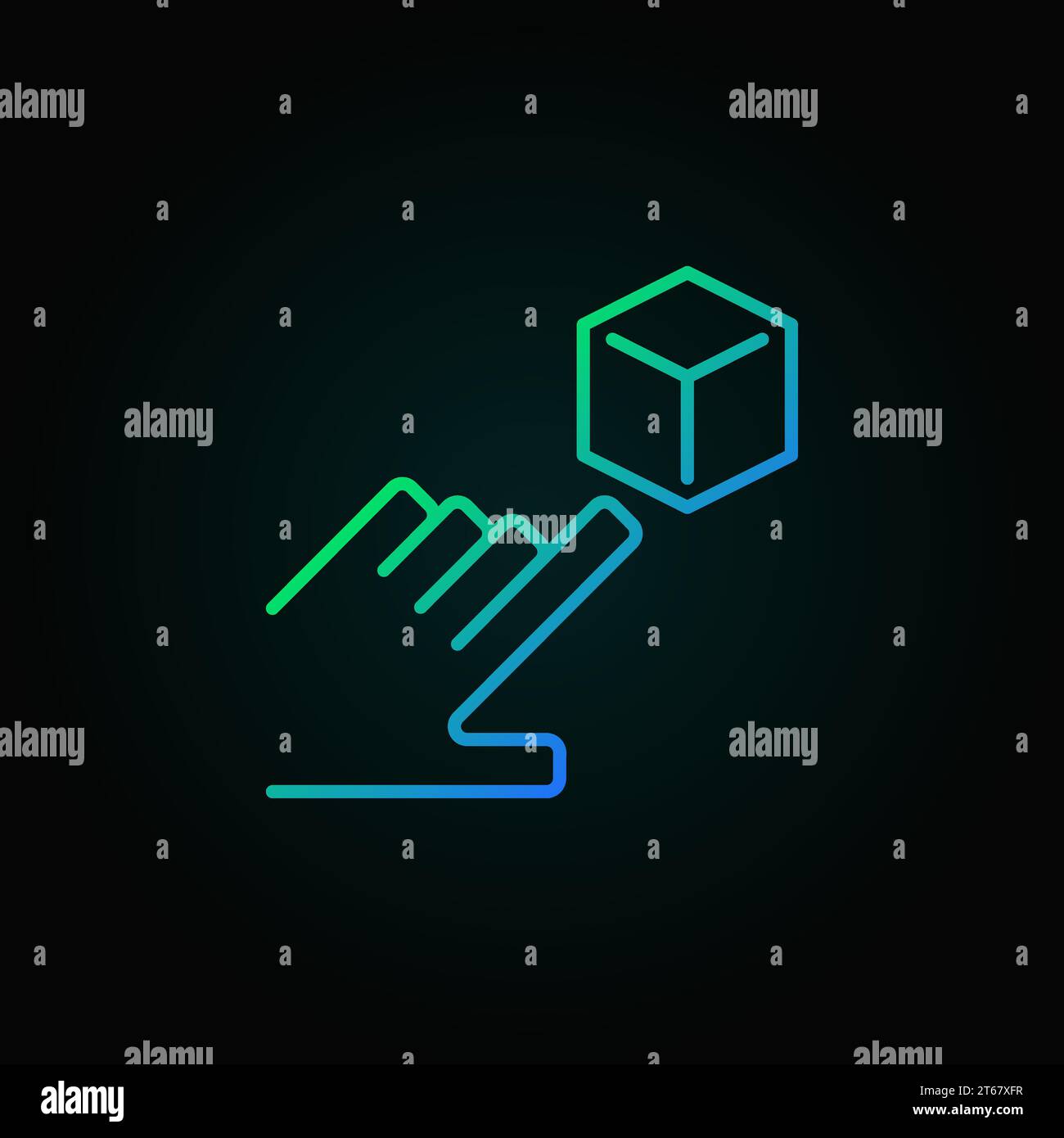 Hand pointing cube vector AR colored icon or sign in thin line style on ...
