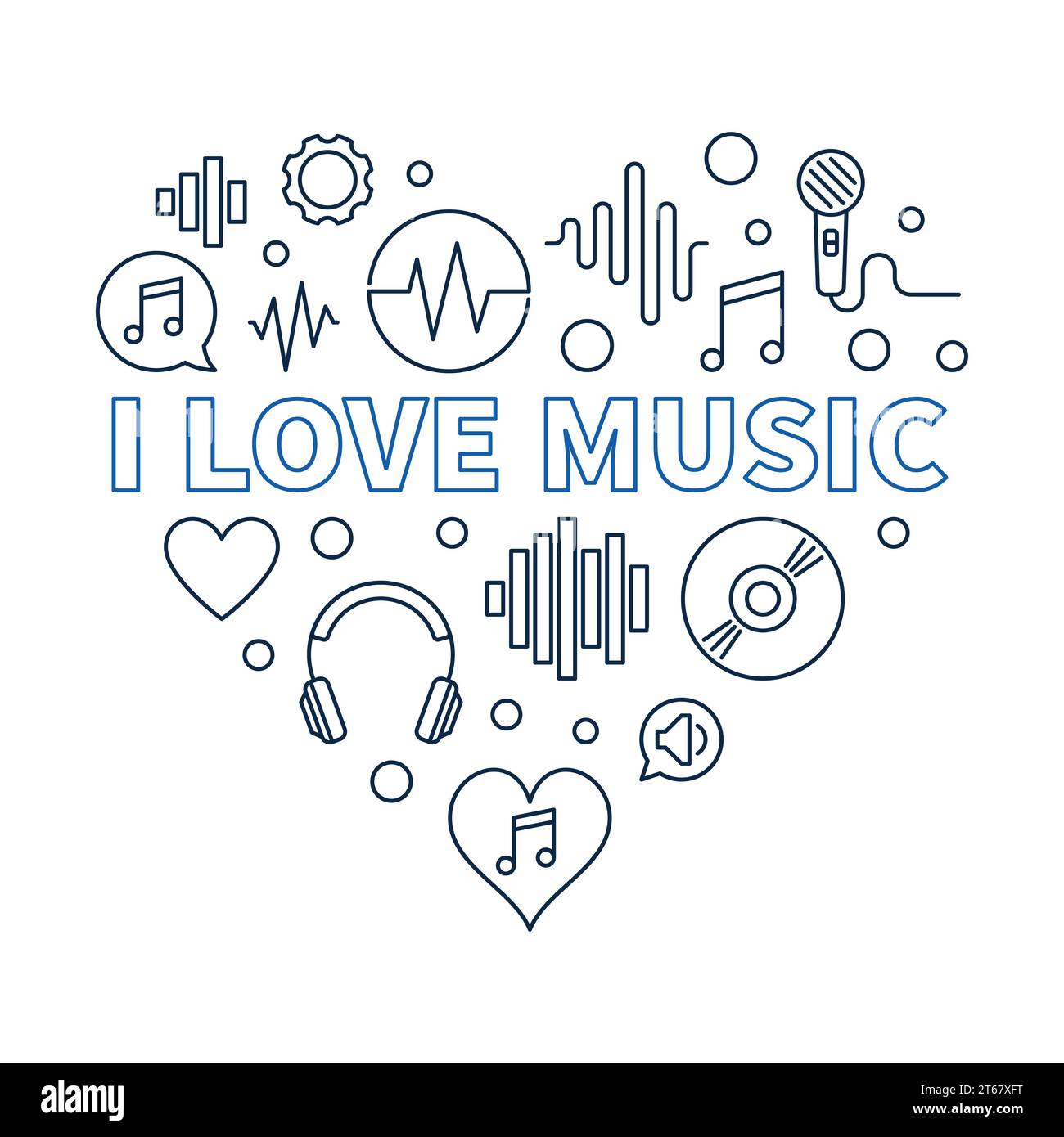 I Love Music Heart - concept outline minimal illustration Stock Vector ...