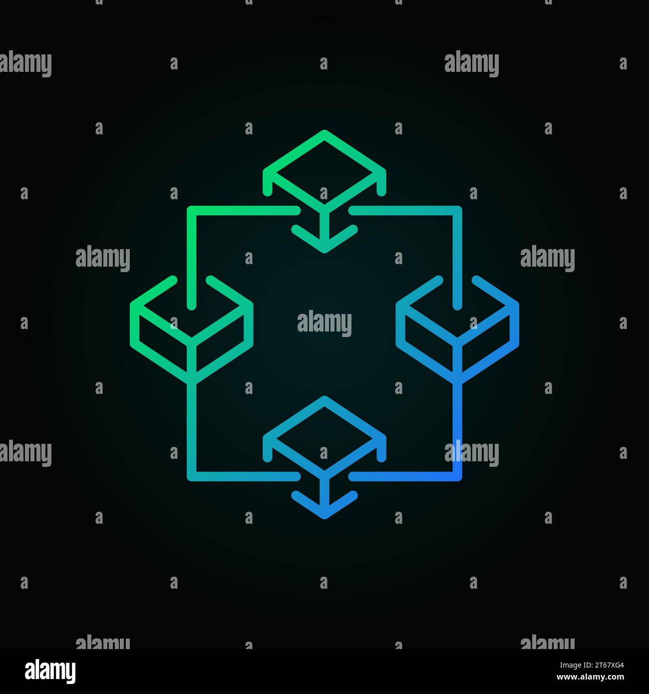 Blockchain colored outline vector icon. Block chain technology bright ...