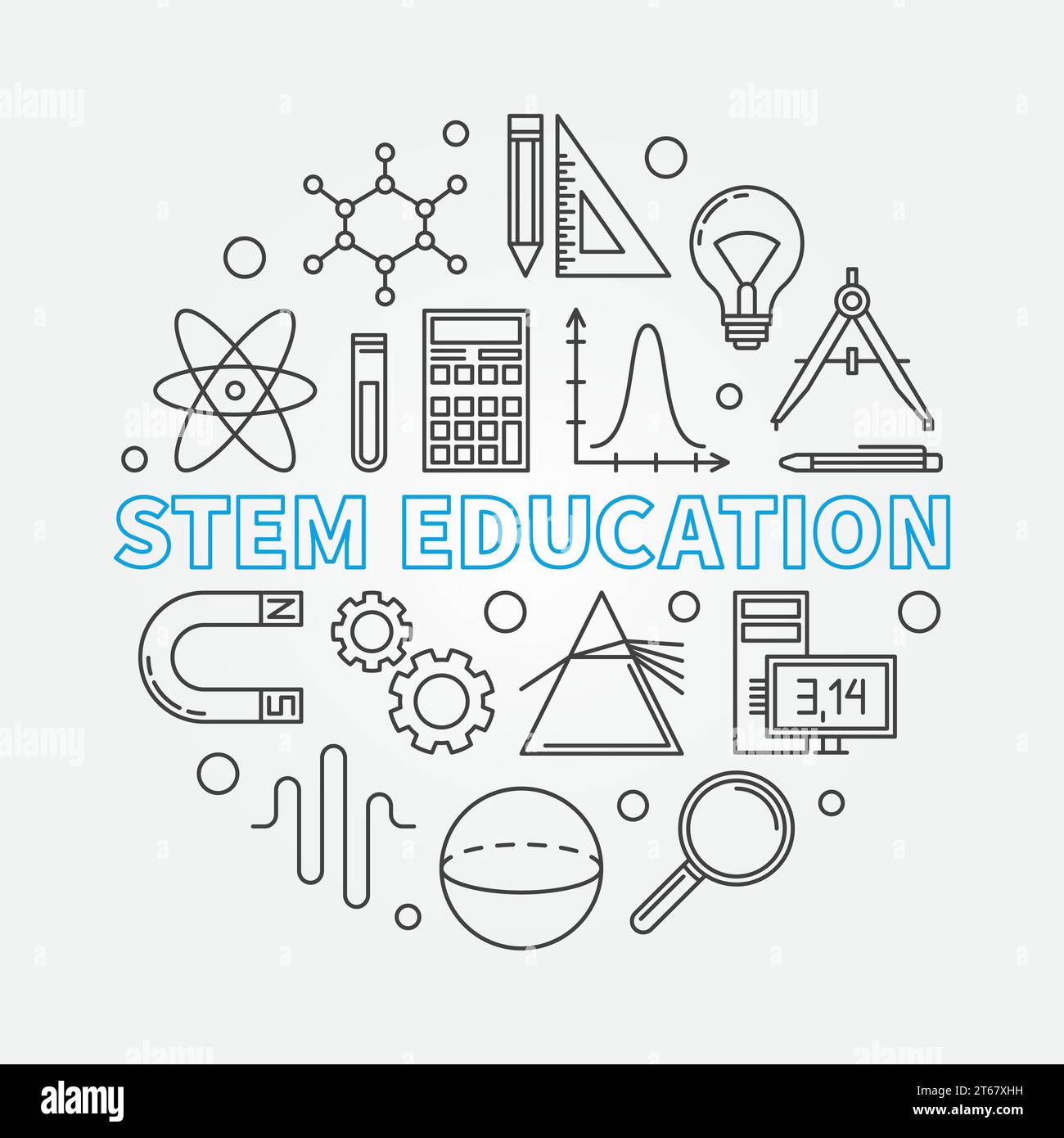 STEM Education vector round illustration in thin line style. Science ...