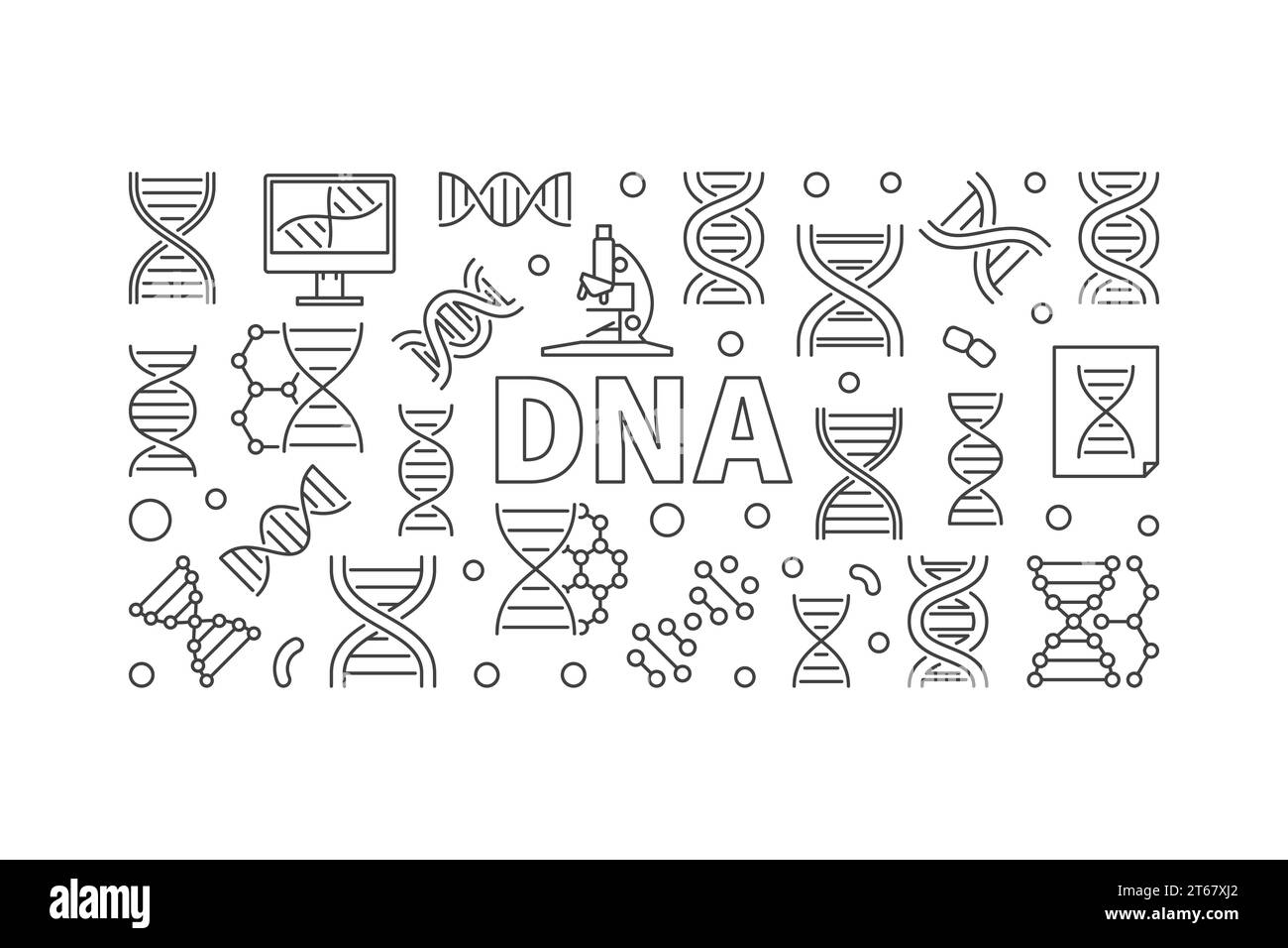 DNA vector science concept horizontal banner or illustration in thin ...