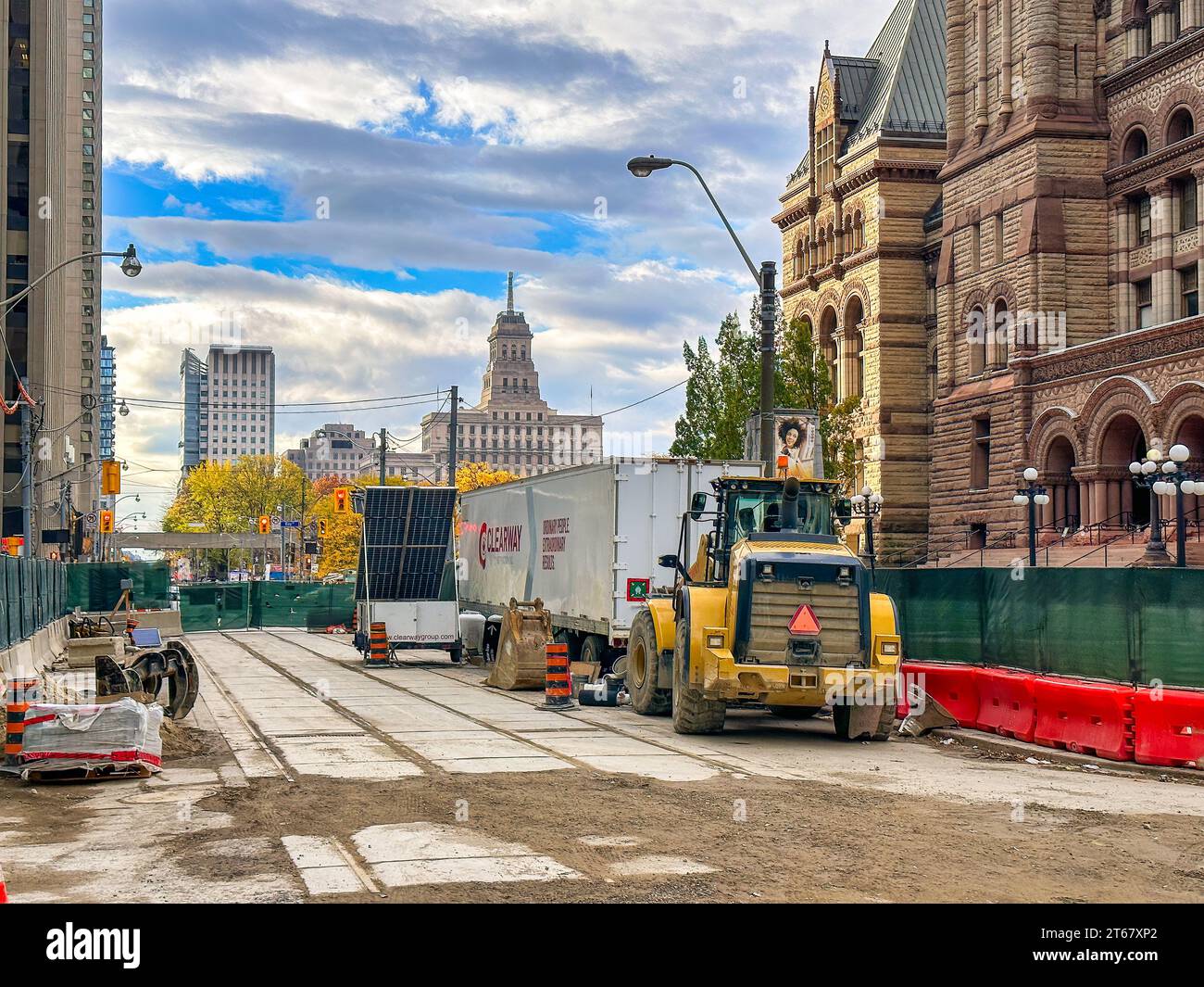 Construction equipment by the Old City Hall. Closure of Queen Street in ...