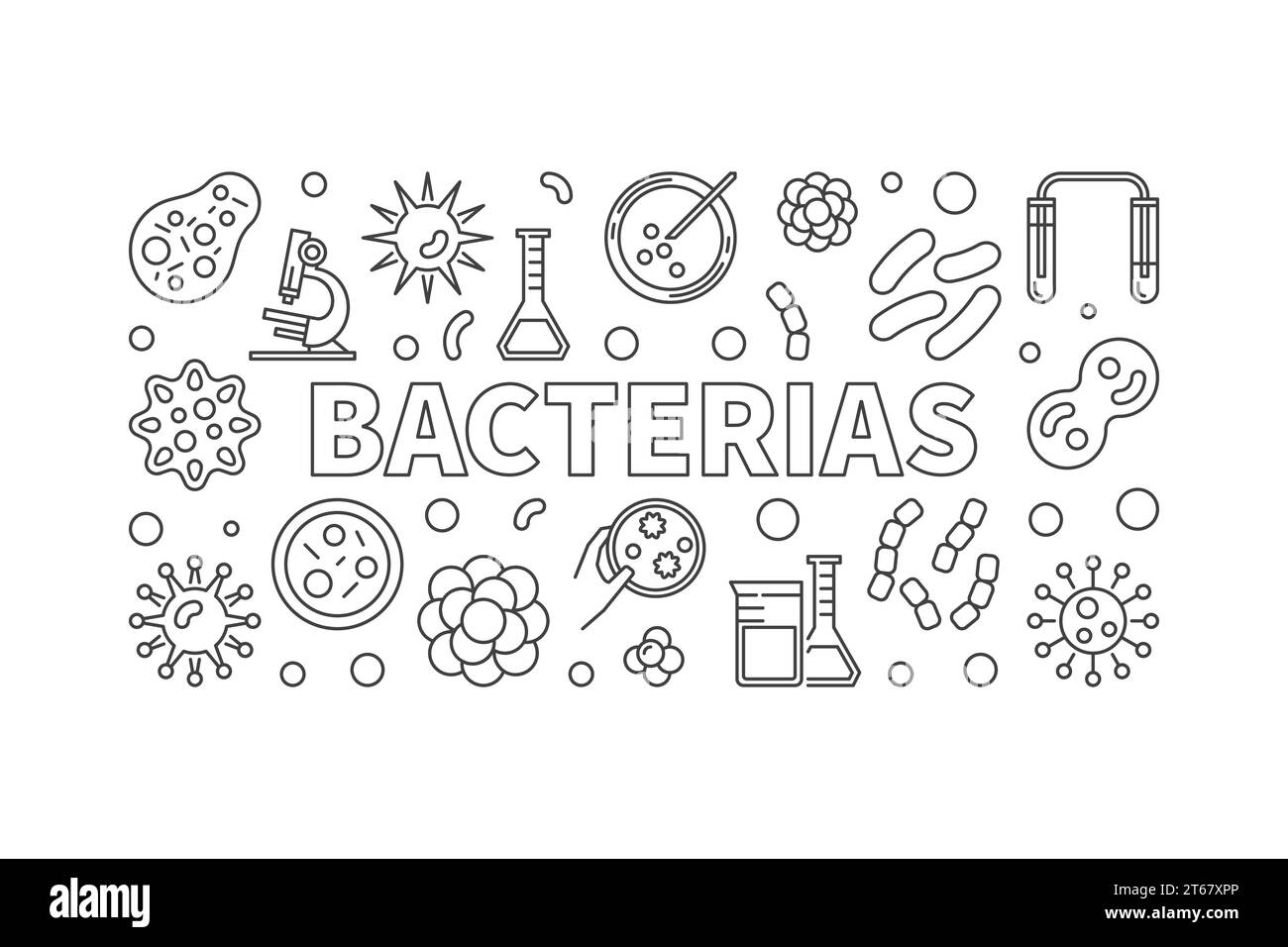 Bacterias horizontal outline illustration. Vector concept minimal ...