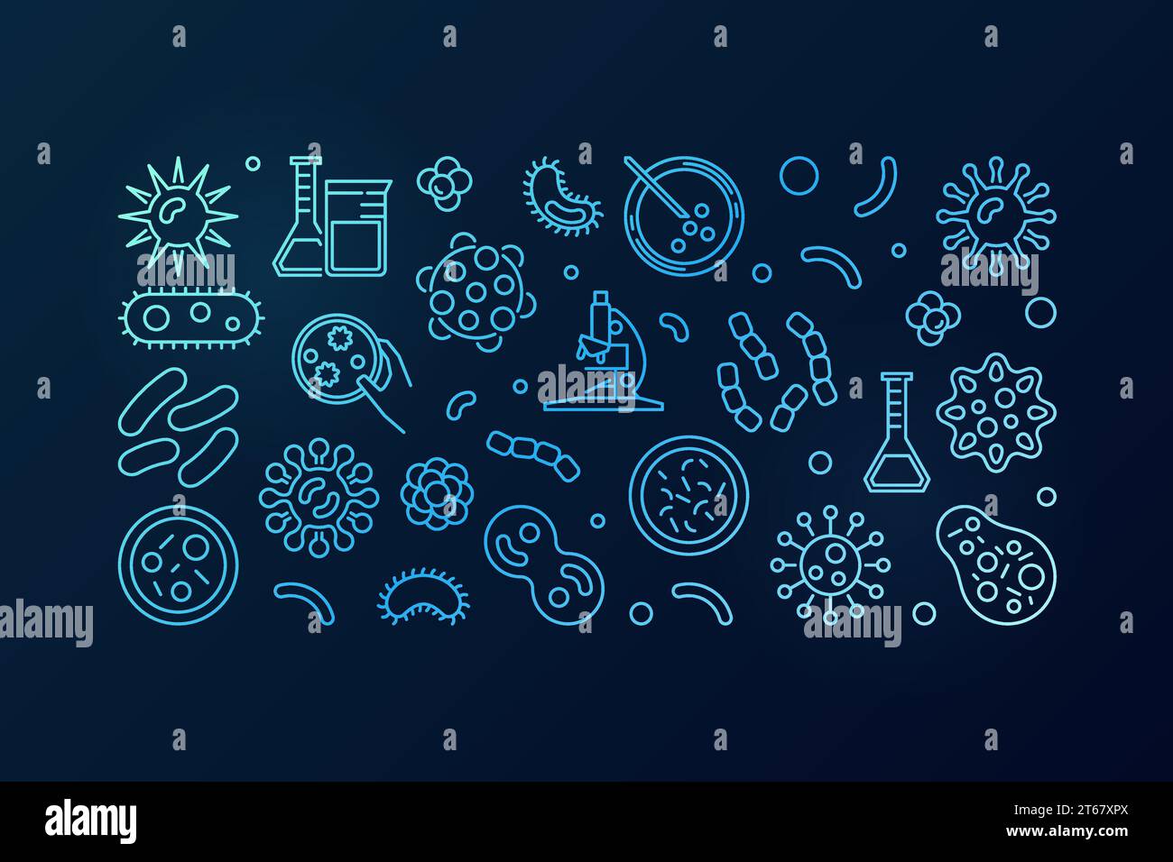 Bacteria blue vector illustration or horizontal banner made with ...