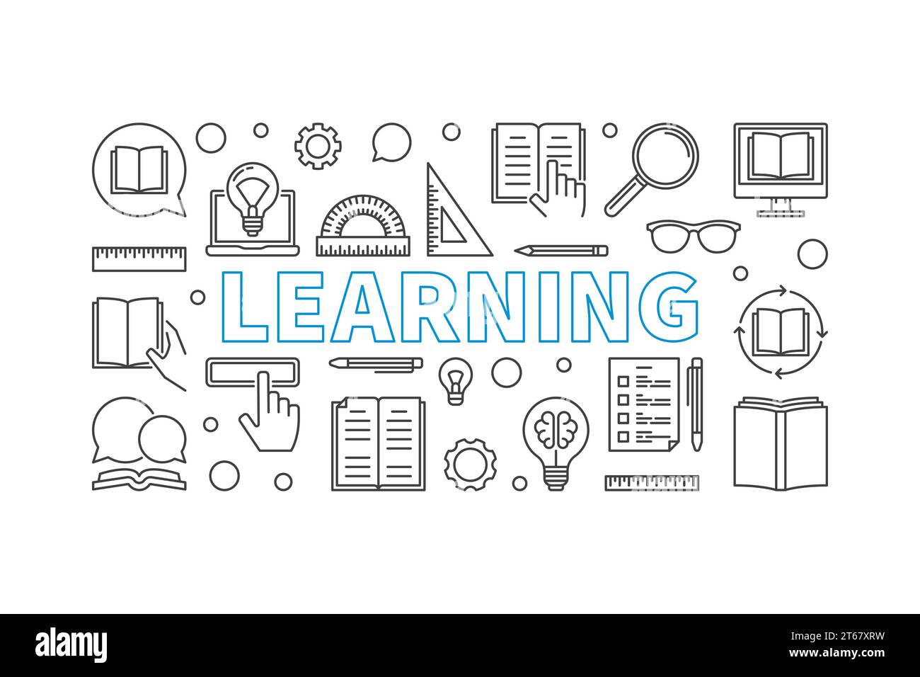 Learning vector horizontal banner. Education concept illustration in ...