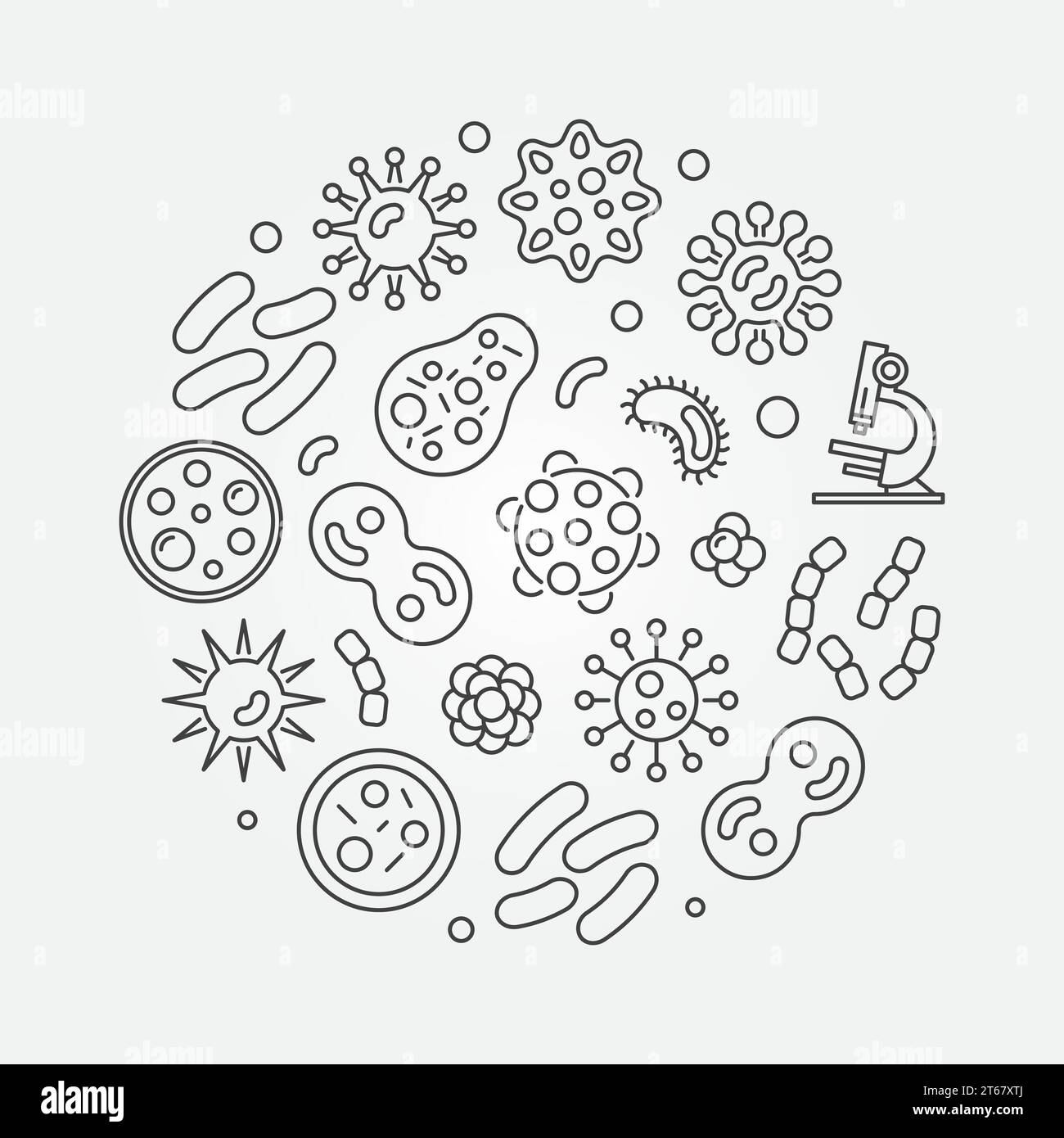Bacterias round concept symbol made with linear bacteria and viruses ...