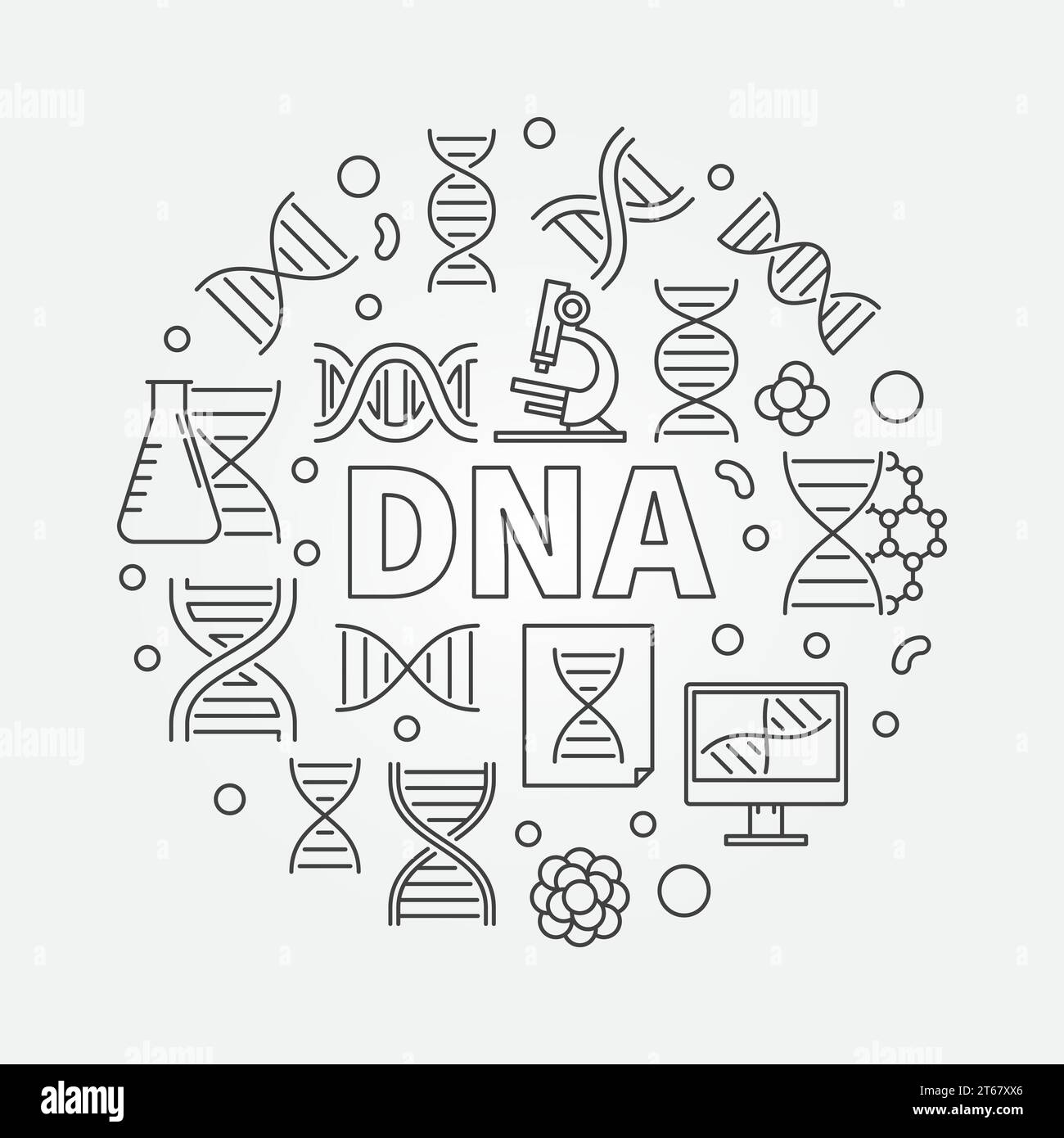 Vector DNA circular illustration or symbol made with double helix and ...