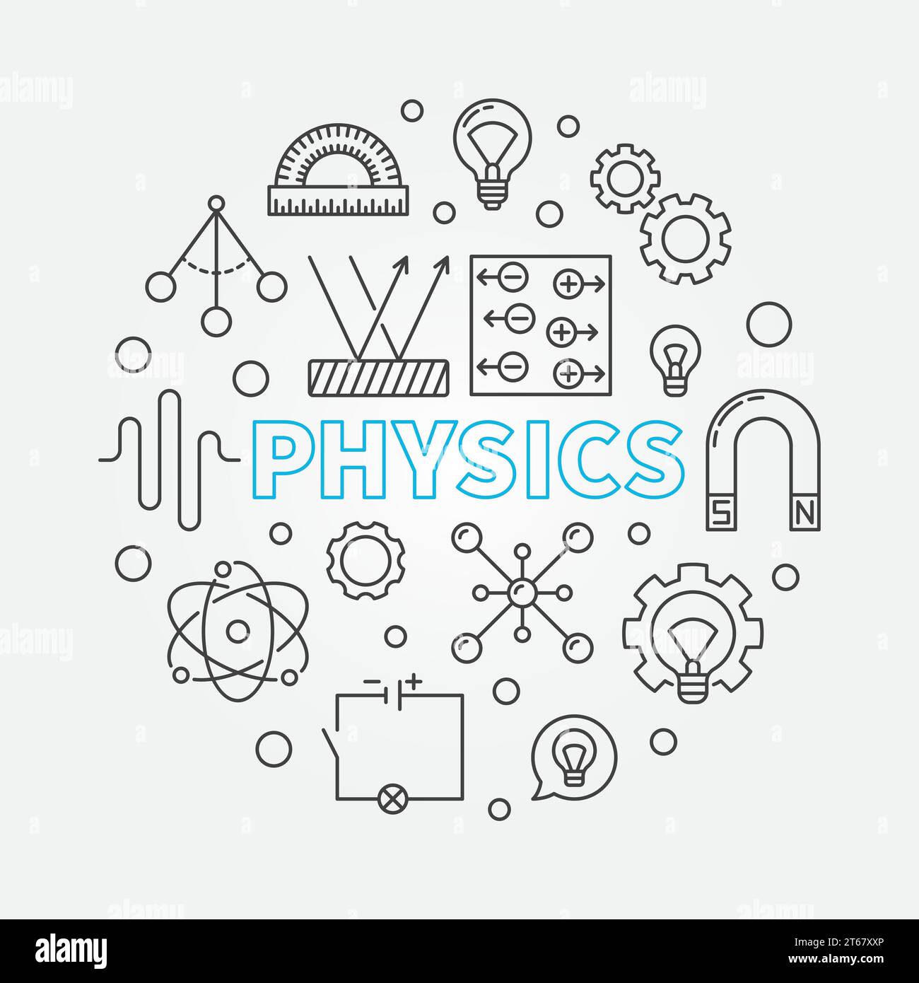 Physics vector round science and education concept illustration in thin ...