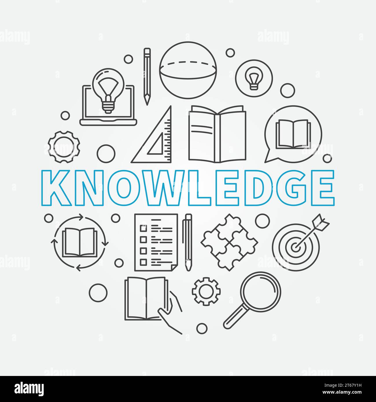 Knowledge vector round concept education illustration in thin line ...