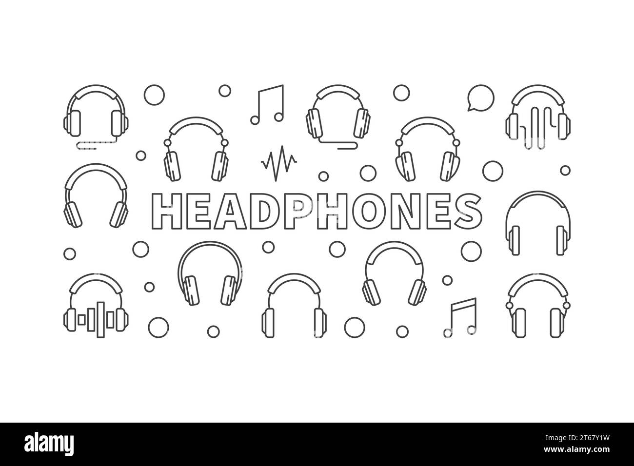 Headphones vector horizontal illustration or banner made with head ...