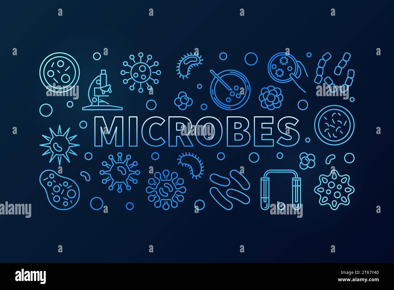 Microbes blue horizontal illustration. Vector concept banner made with ... Microbes blue horizontal illustration. Vector concept banner made with ...