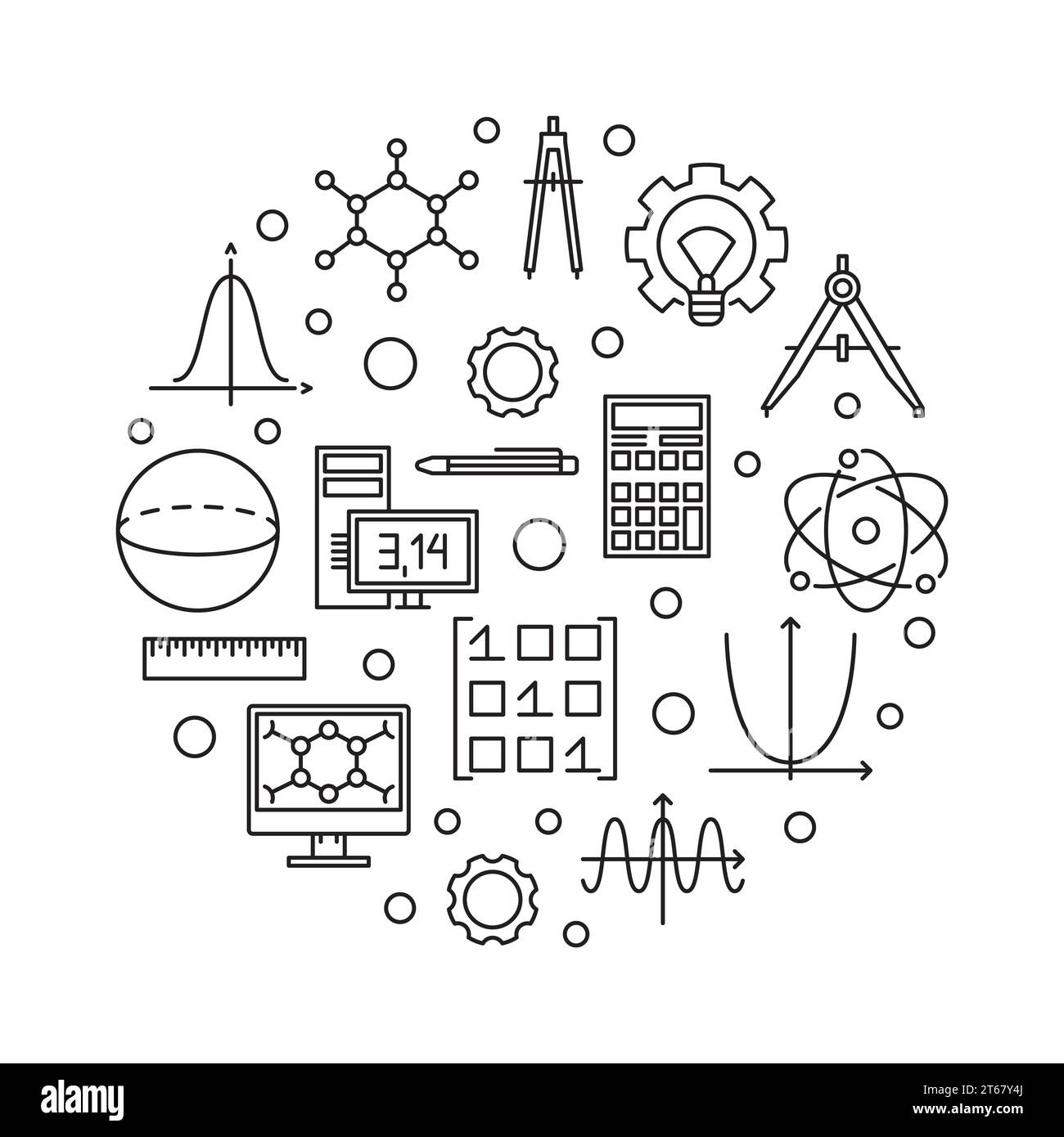 STEM vector round minimal illustration in thin line style. Science ...