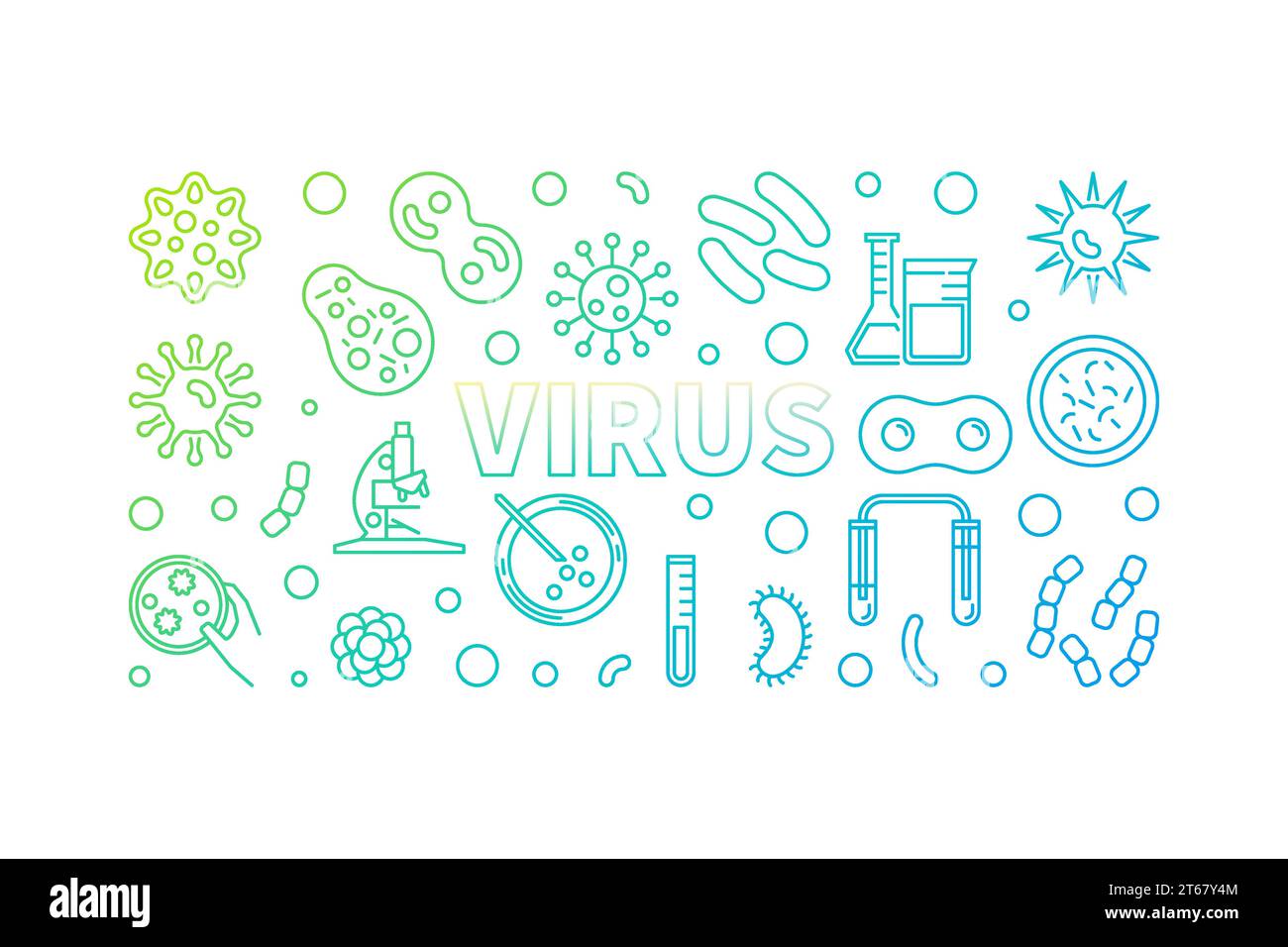 Virus colored horizontal linear illustration. Vector concept banner ...